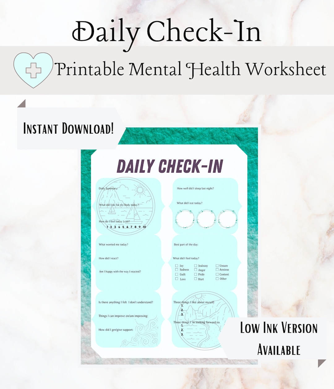 Daily Check-in (mental Health Thought Organizer) - Etsy