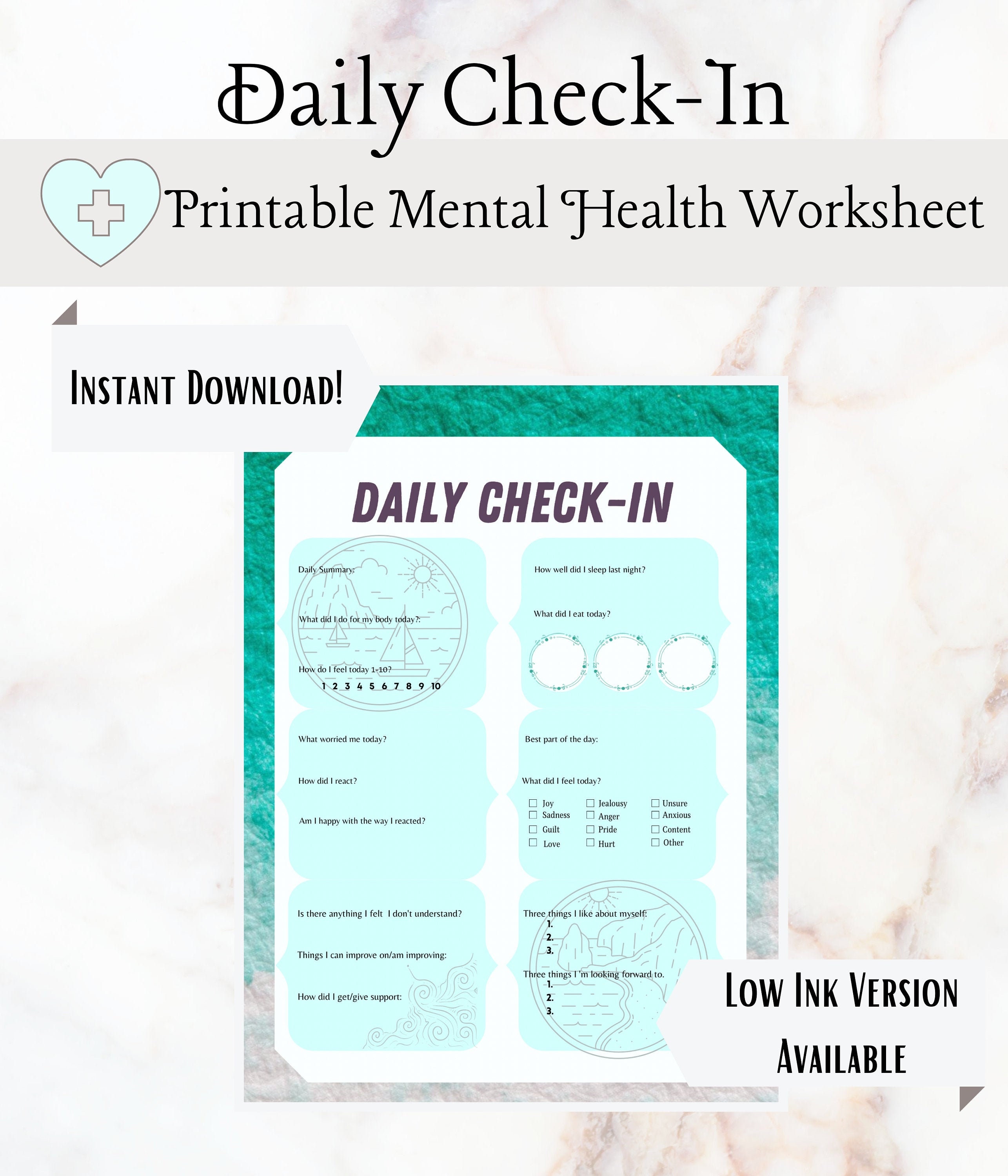 Daily Check-in (mental Health Thought Organizer) - Etsy