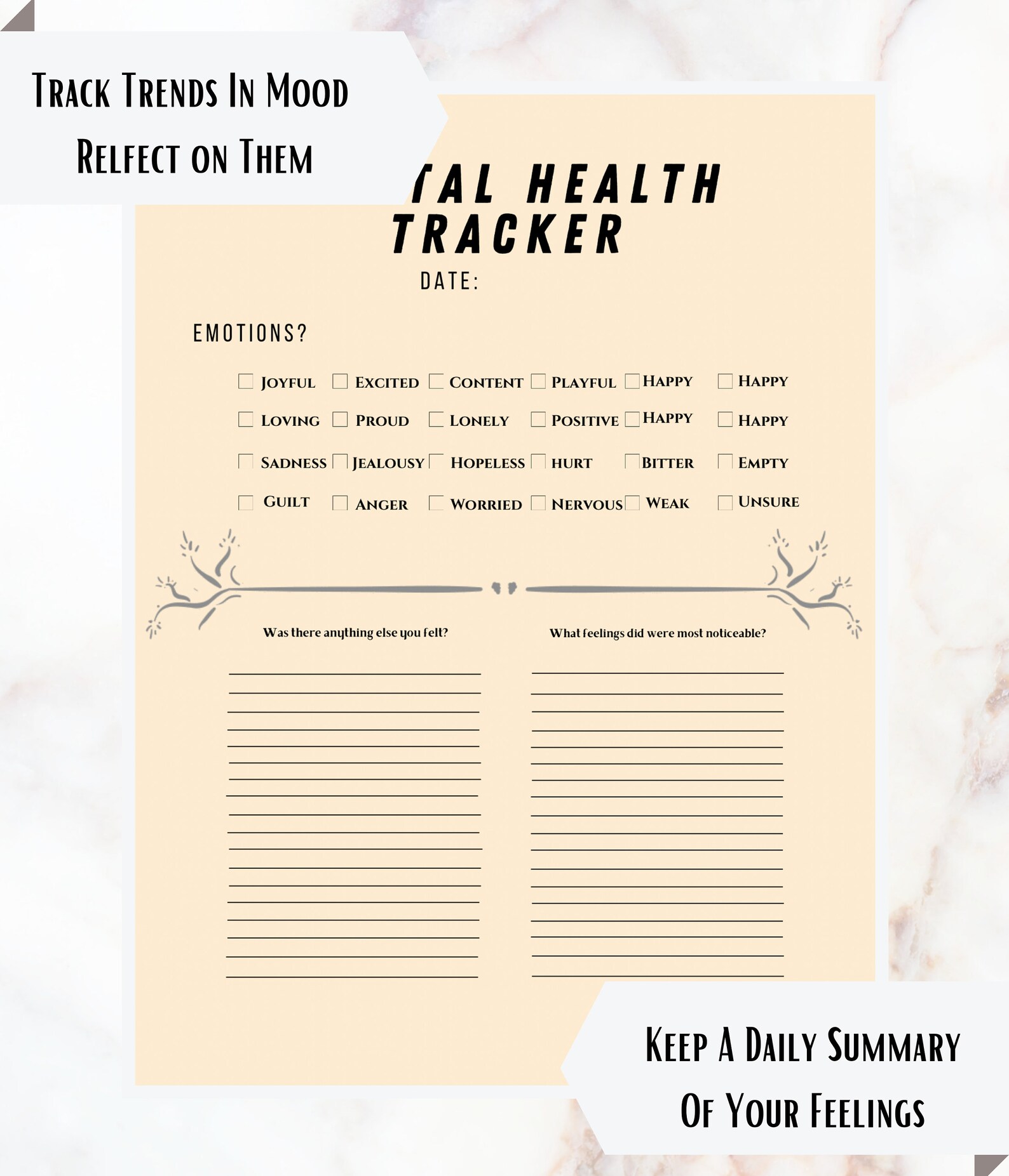 Mental Health Tracker (daily Wellness Check) - Etsy