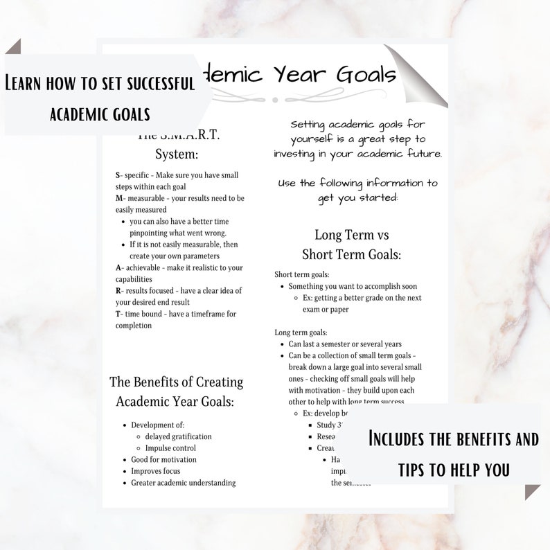 Academic Year Goals (goal Planning and Tracking Worksheet) - Etsy
