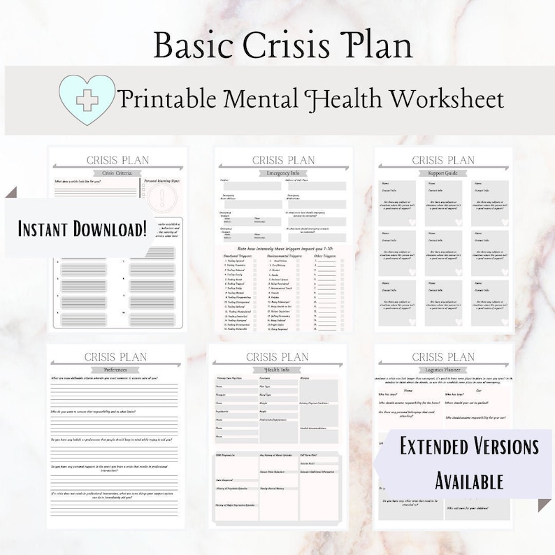 Crisis Plan, Basic, (mental Health Crisis Planner) - Etsy