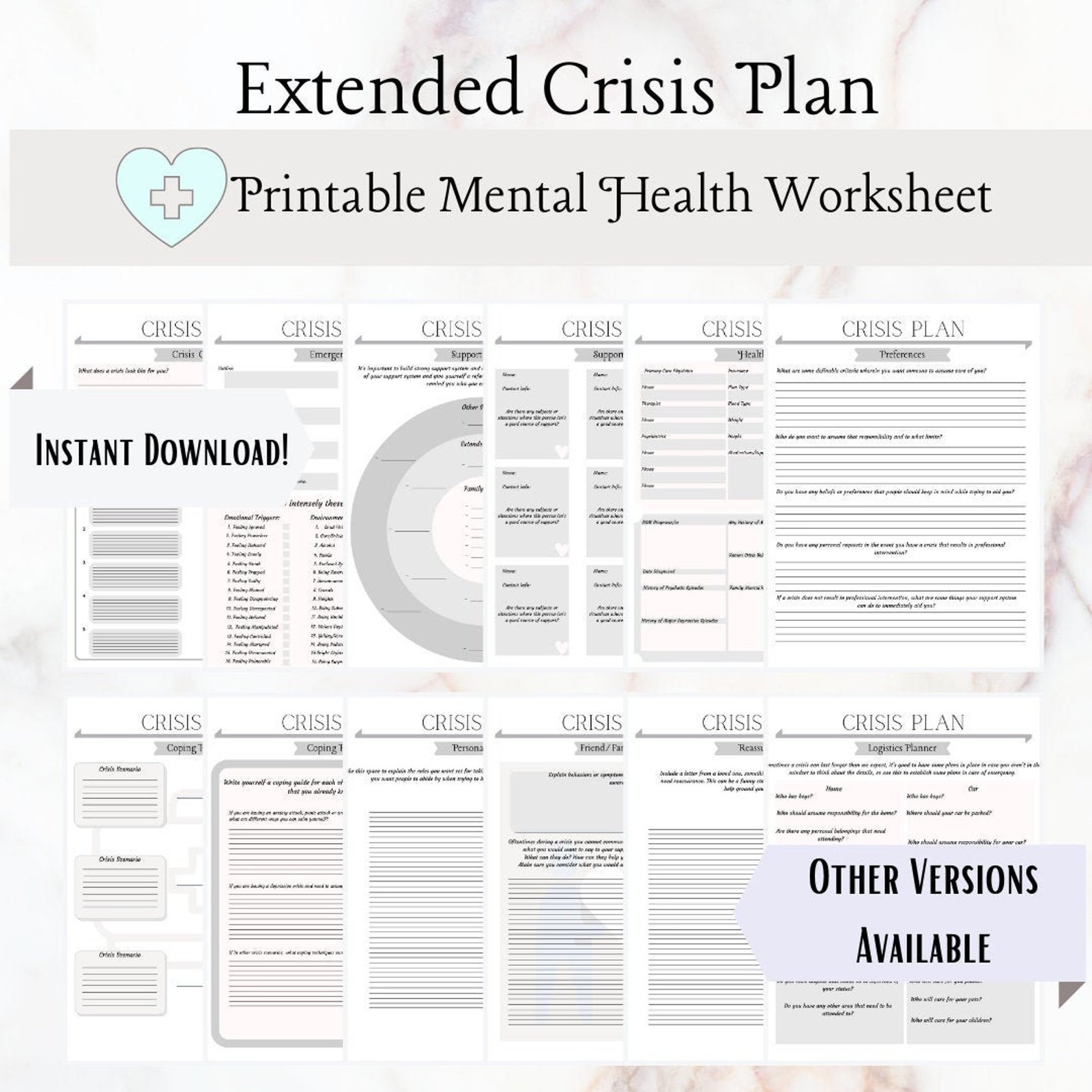 Crisis Plan, Extended, (mental Health Crisis Planner) - Etsy