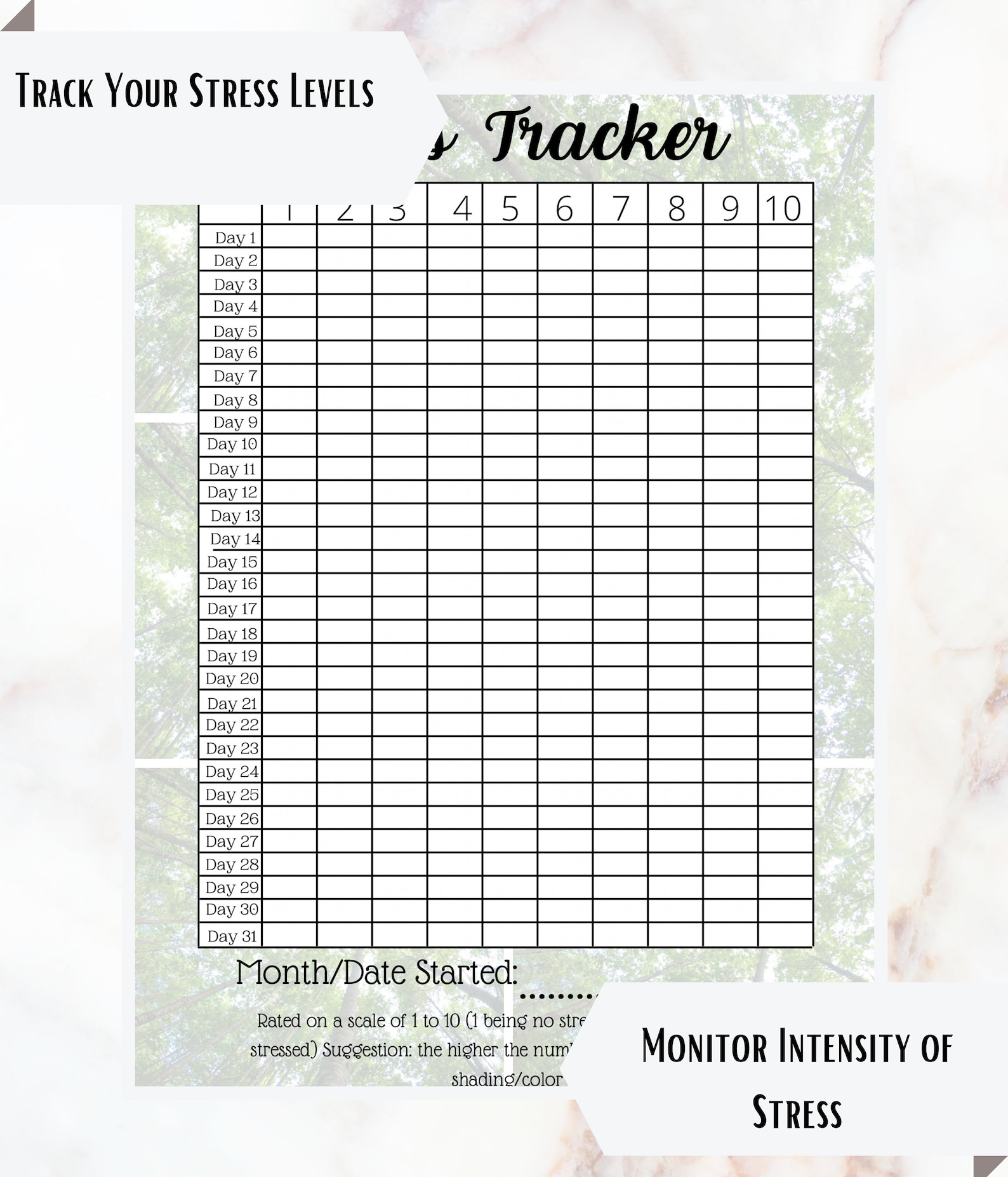 Stress Tracker monthly Stress Chart - Etsy