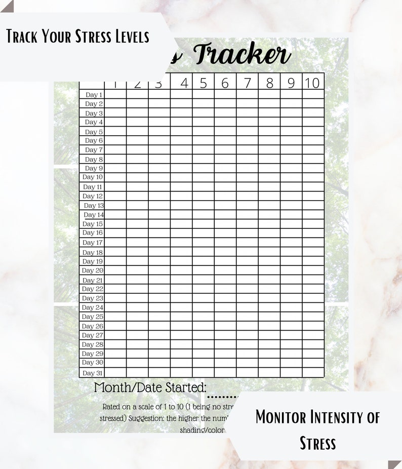 Stress Tracker monthly Stress Chart - Etsy