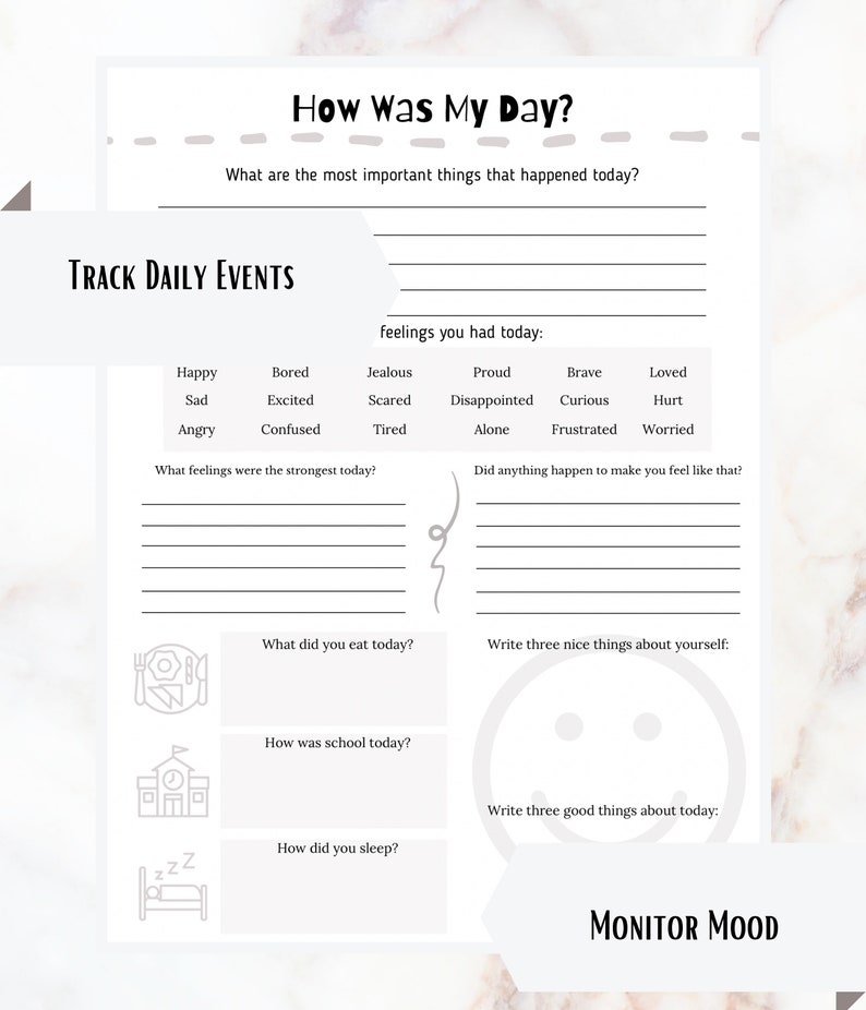 Kids Daily Check-in (mental Health Thought Organizer) - Etsy