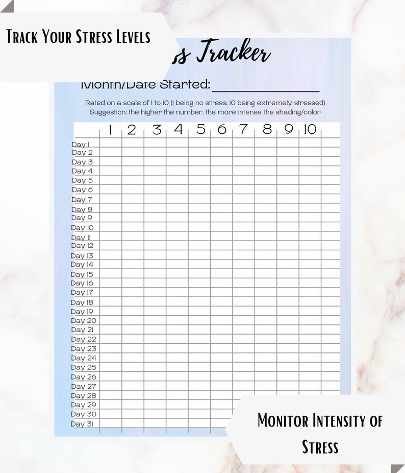 Stress Tracker monthly Stress Chart - Etsy