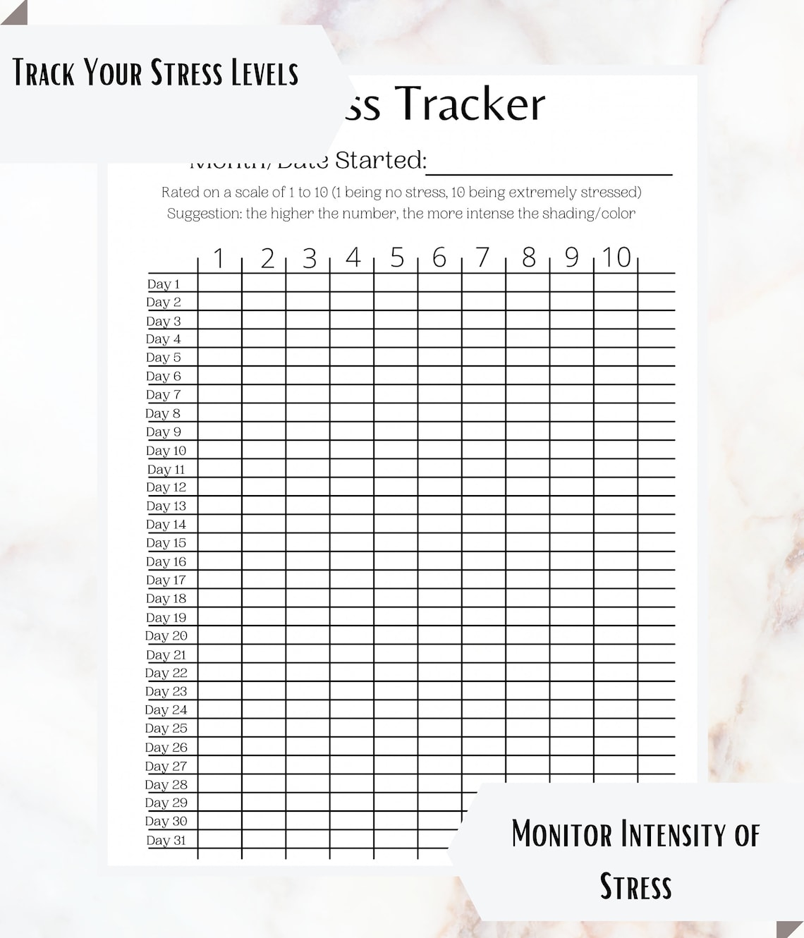 Stress Tracker monthly Stress Chart - Etsy