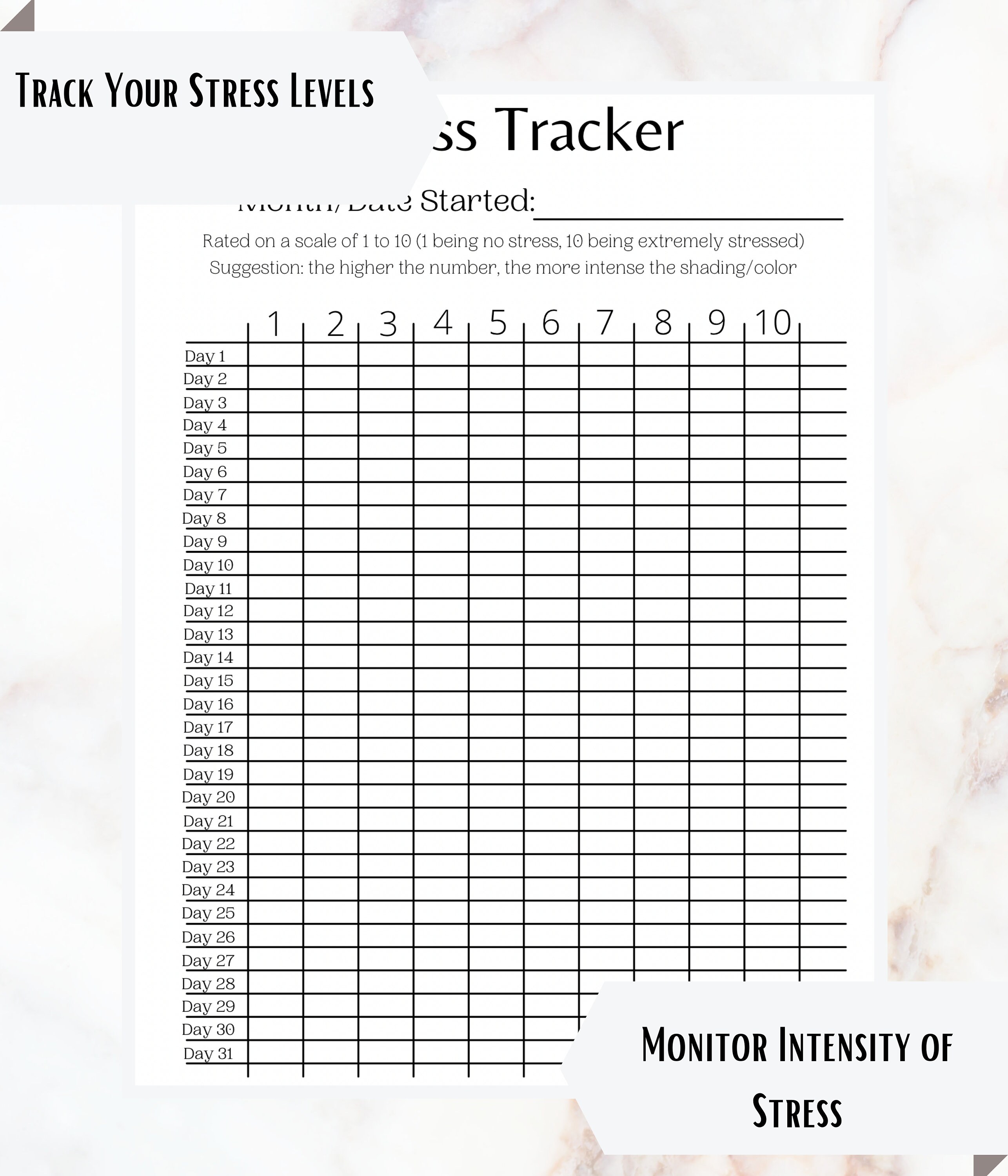 Stress Tracker monthly Stress Chart - Etsy