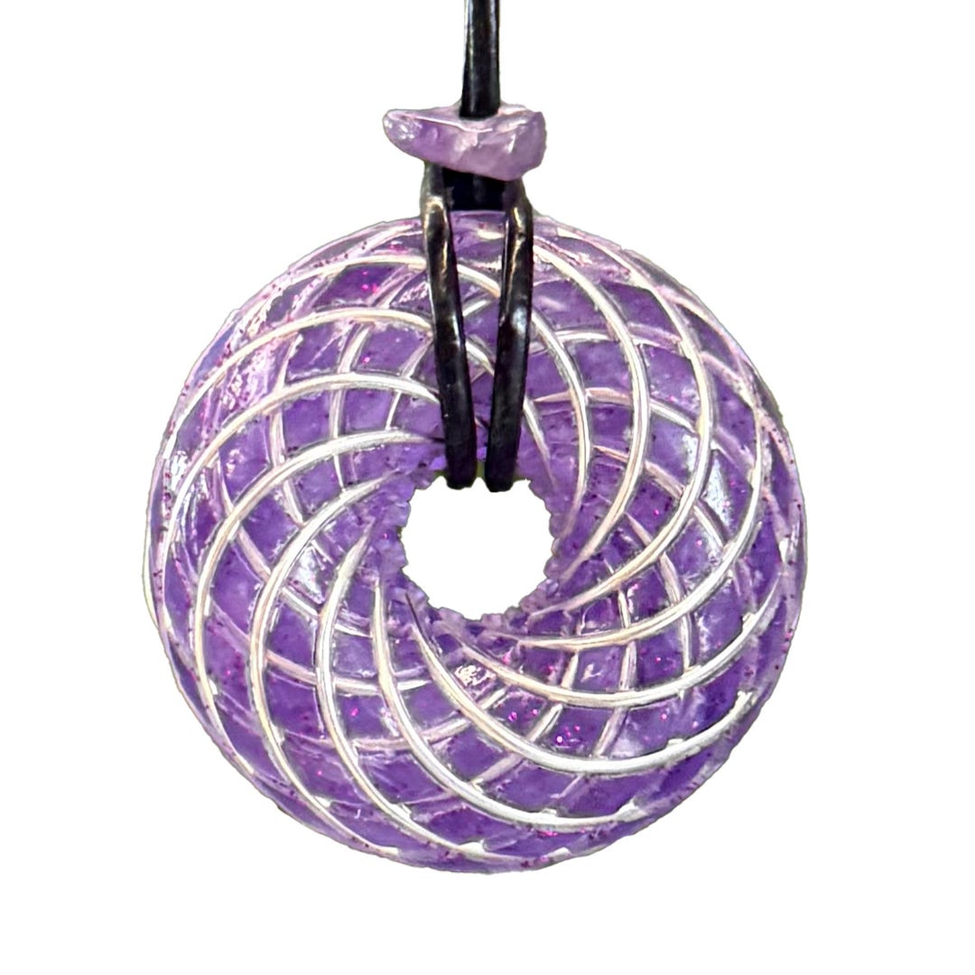 Purple Torus Pendant: Selenite & Quartz Energy Necklace - Etsy