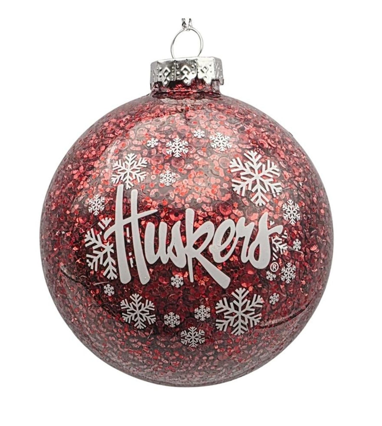 NCAA Large Ball Ornament, Clear Glass With Glitter Inside (nebraska ...