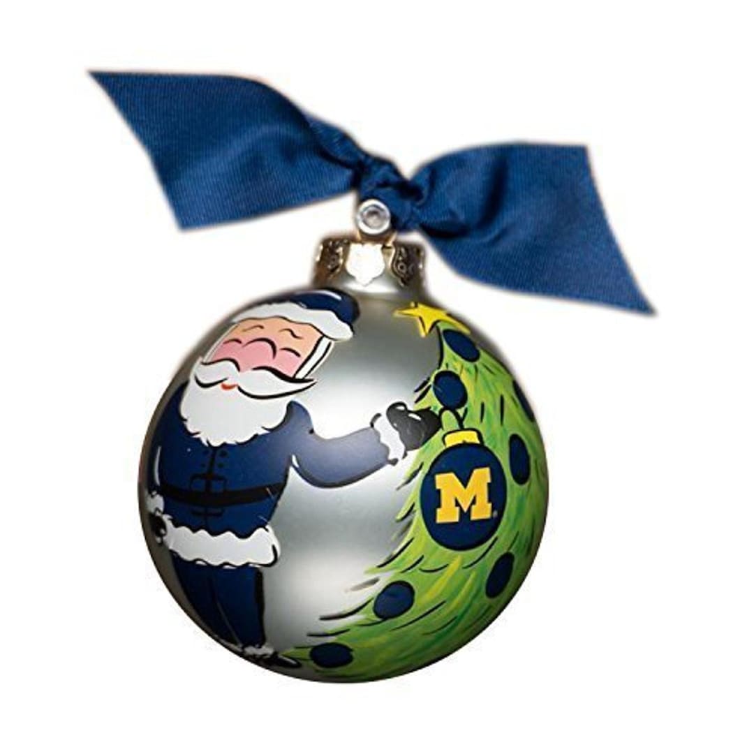 Michigan Wolverines Painted Santa Large Glass Ball Hanging Ornament, 4 ...