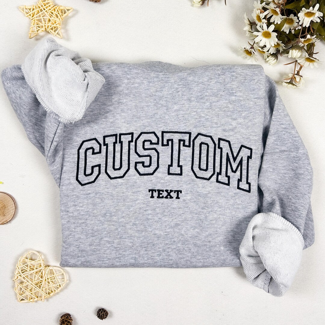 Custom Embroidered Varsity Crewneck Sweatshirt: Personalized Text - Etsy