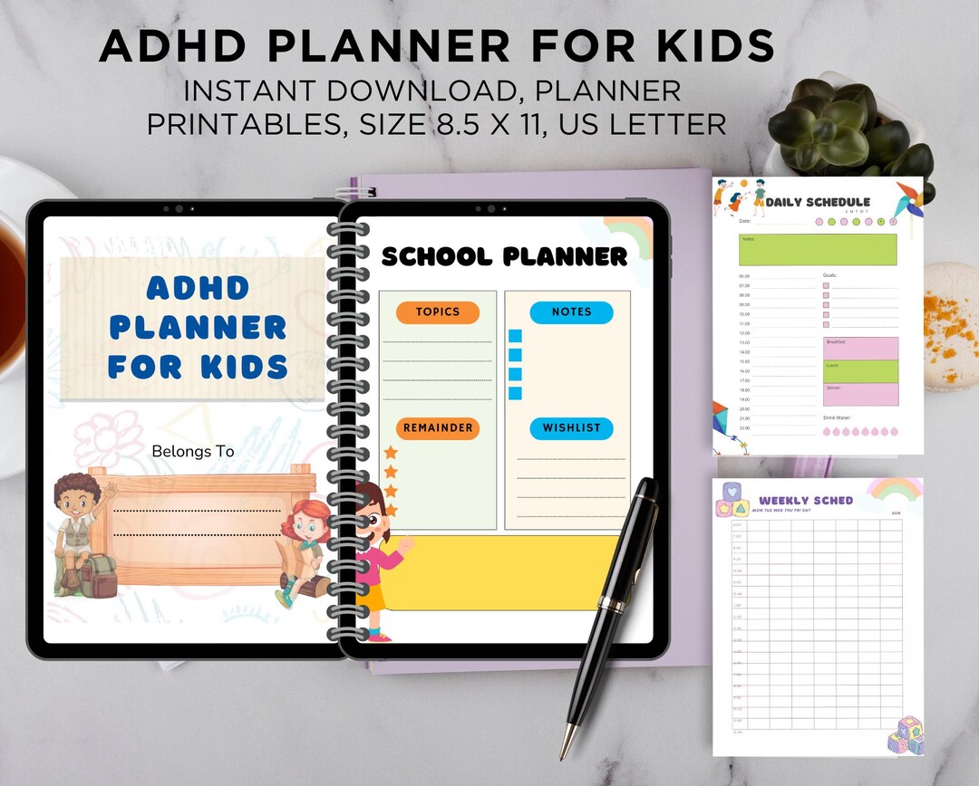 ADHD Planner for Kids, Printable School Planner, Children Journal and ...