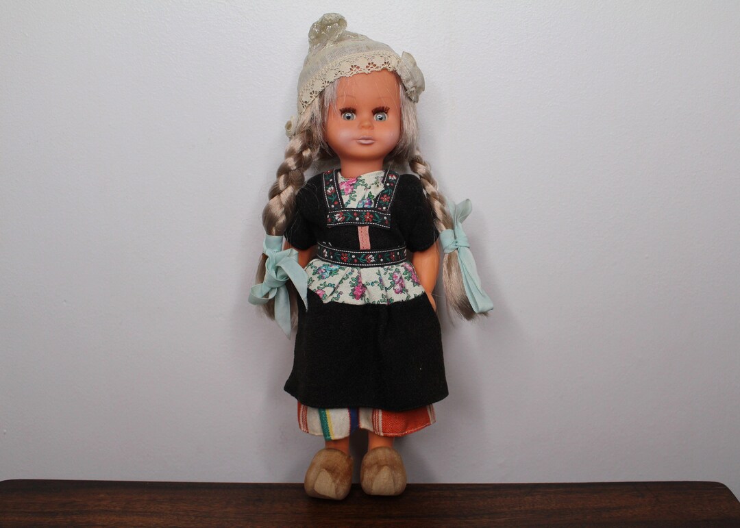 Vintage Dutch Female Doll With Pig Tails, Wooden Clogs, Traditional ...