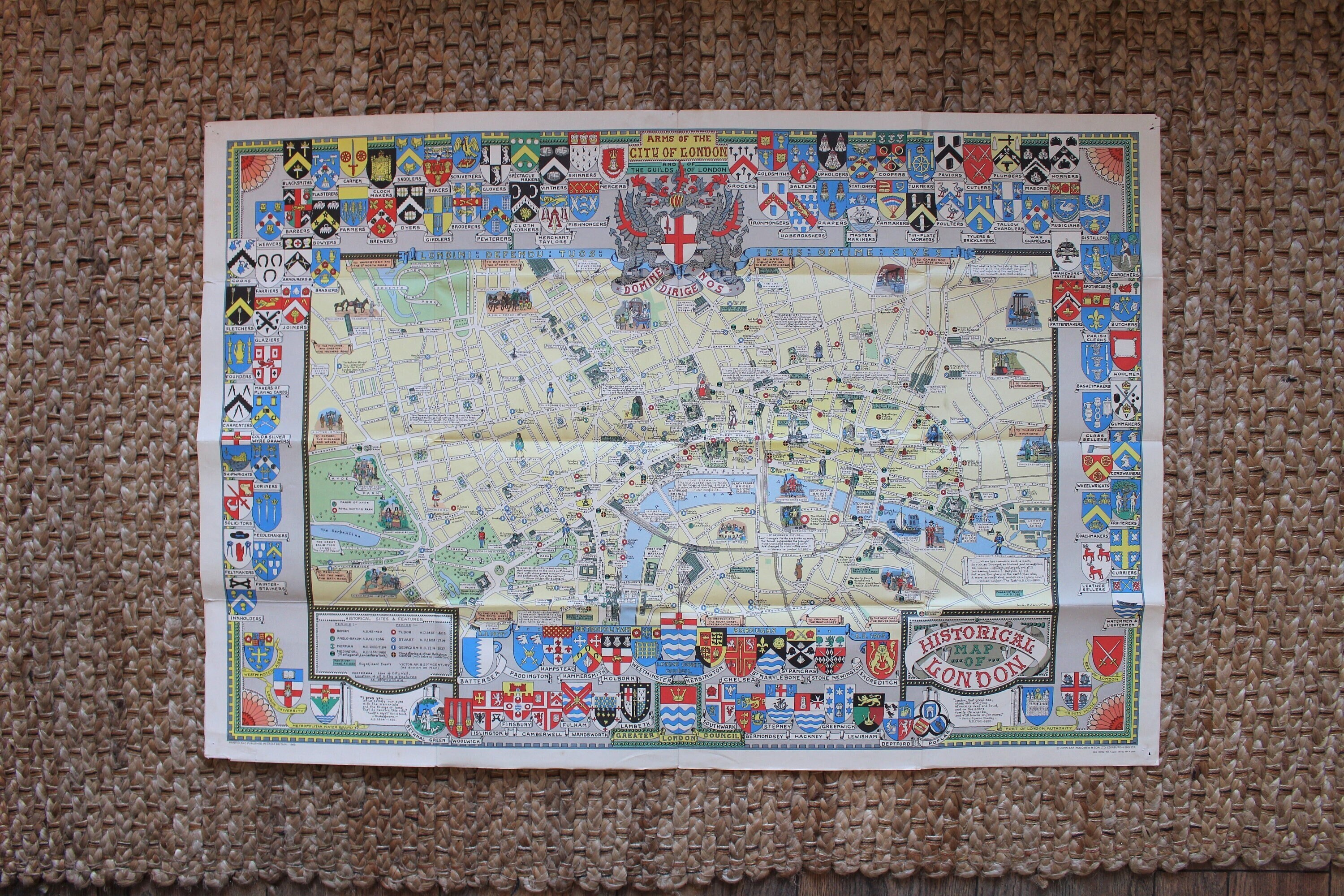 Bartholomews Historical Map of London Vintage 1960s Large Wall Map, 39 ...