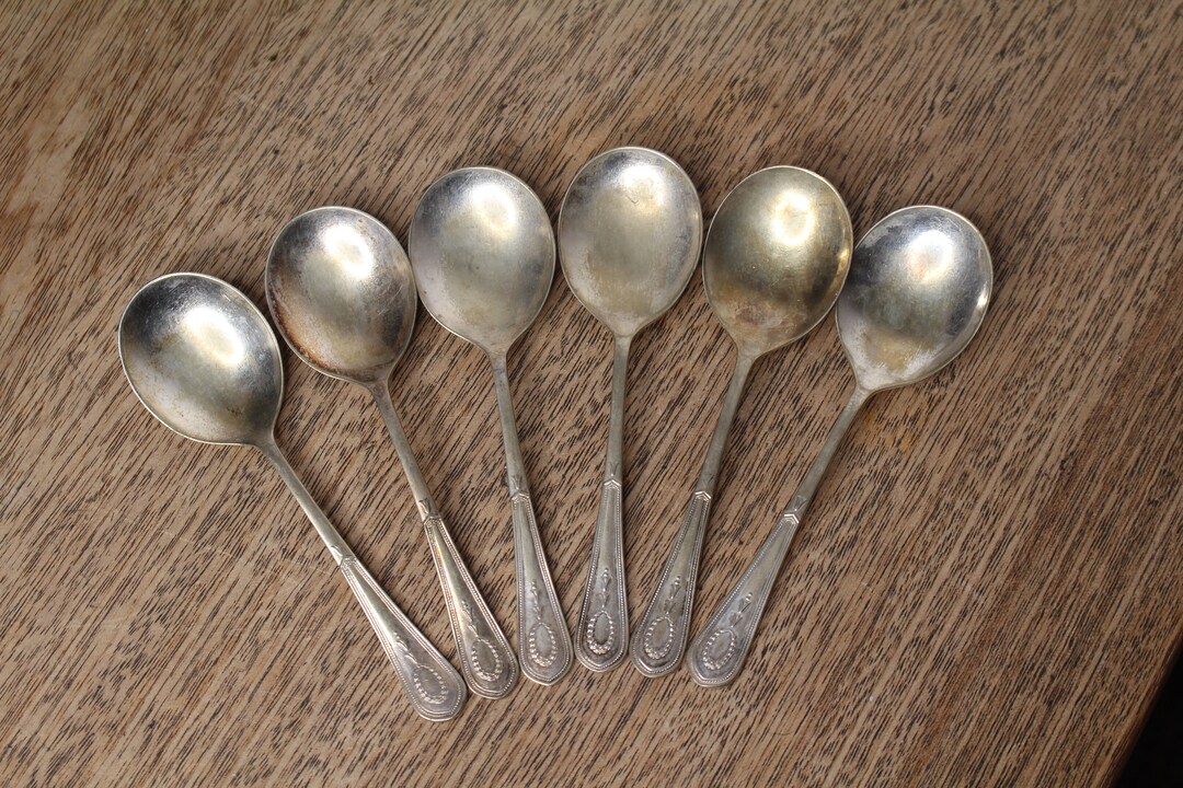Antique EPNS Spoon Set X6 - 14cm Long, 141g Total Weight - Vintage ...
