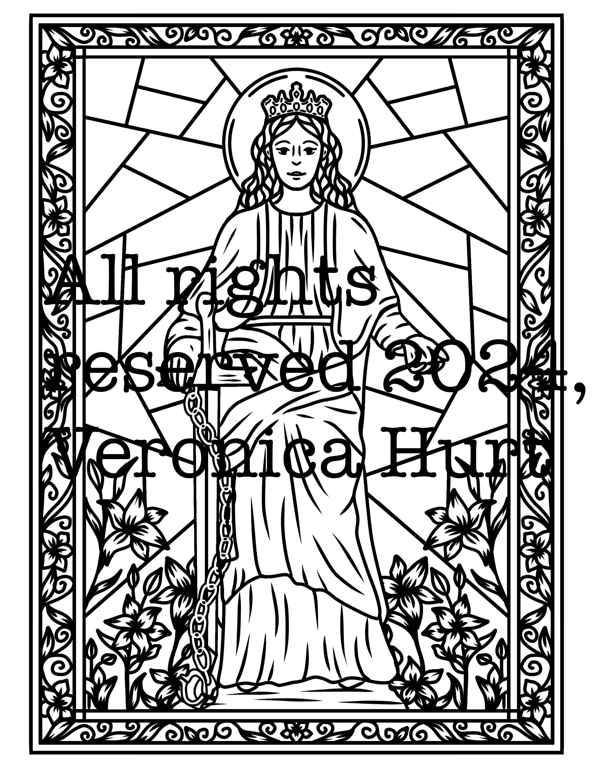 Saint Dymphna Catholic Stained Glass Coloring Page - May Saint - for ...