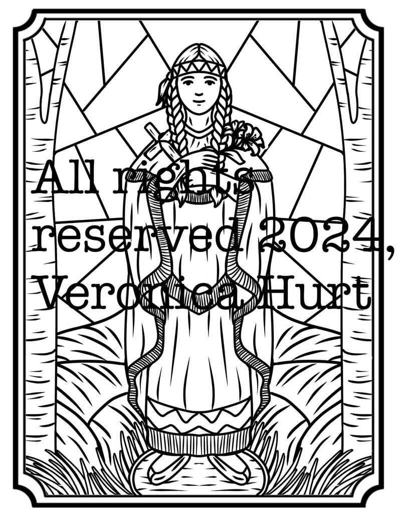 St. Kateri Tekakwitha Catholic Coloring Page Stained Glass for Kids 6 ...