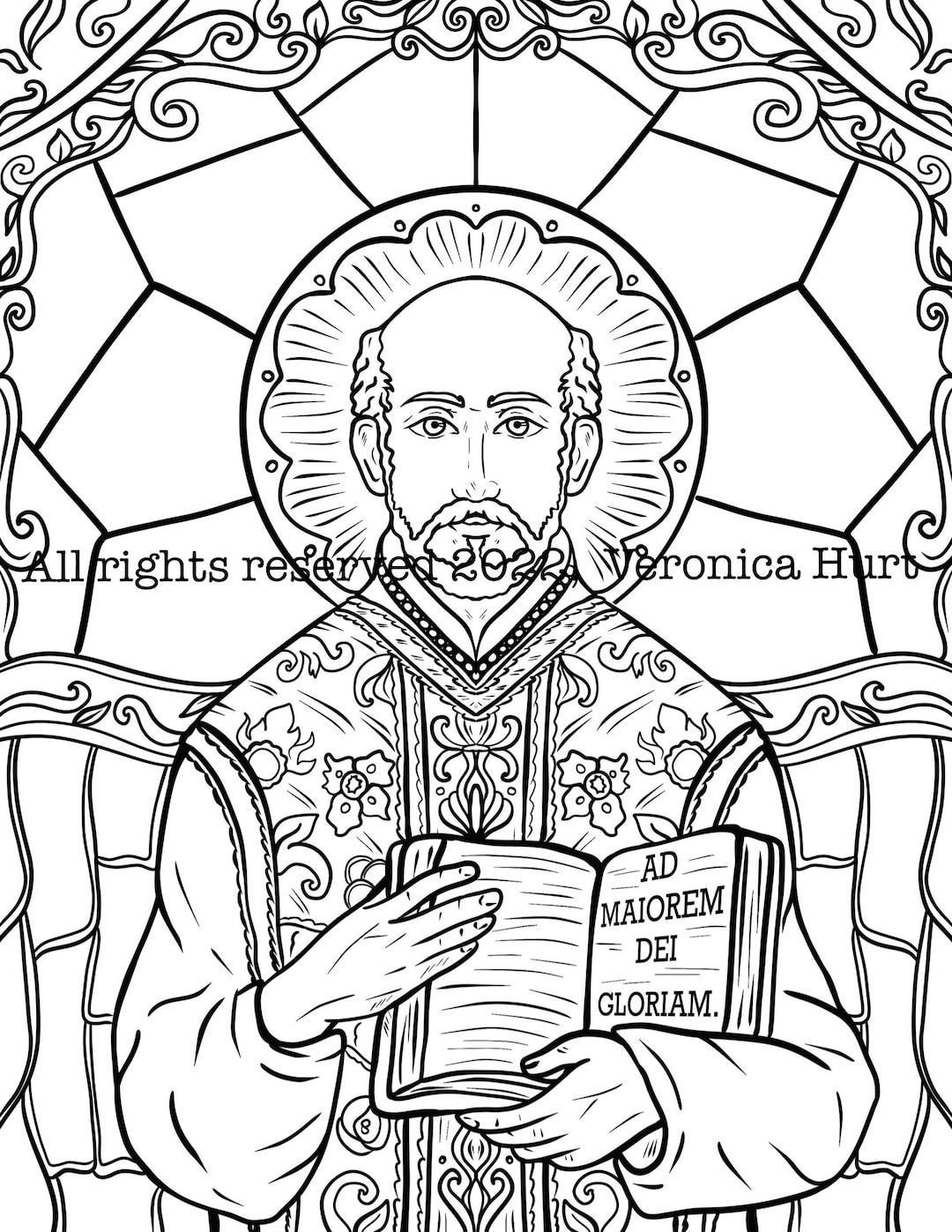 St Ignatius of Loyola Catholic Coloring Page Stained Glass for Kids 6 ...