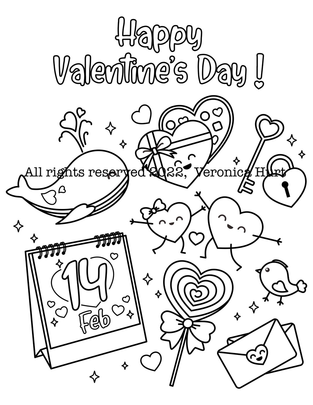 Valentine’s Day Kawaii Coloring Page for Kids 5+ and Adults - Etsy