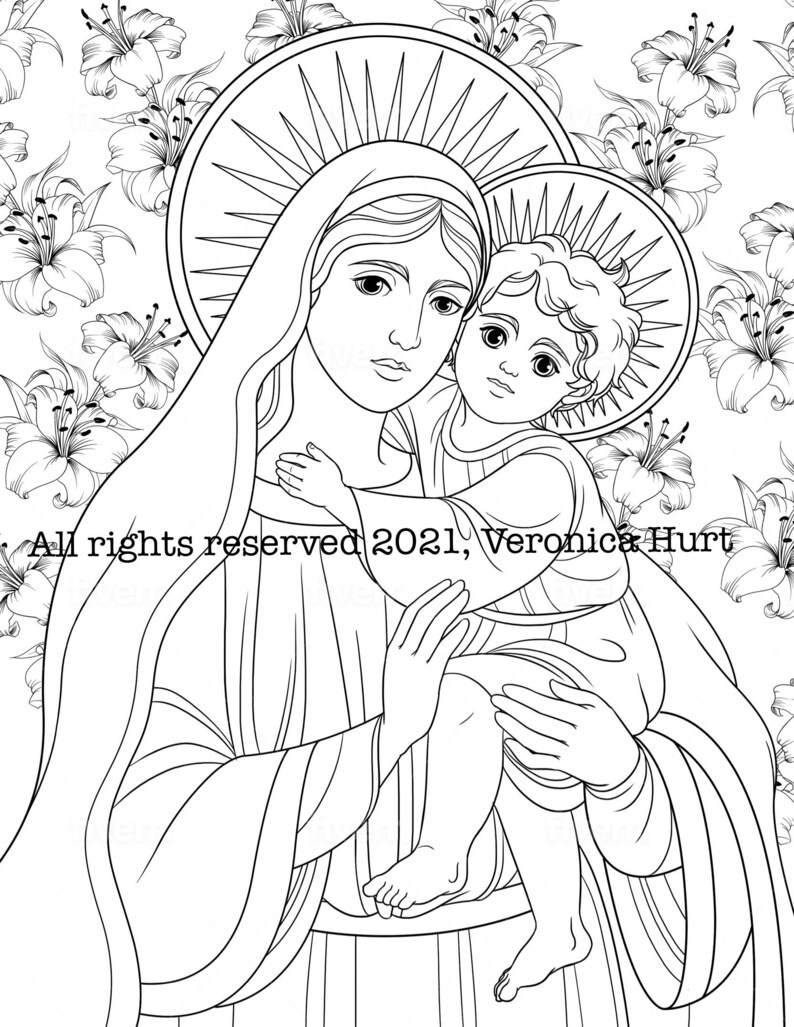 Solemnity of Mary Mother of God Coloring Page Saint Mary | Etsy
