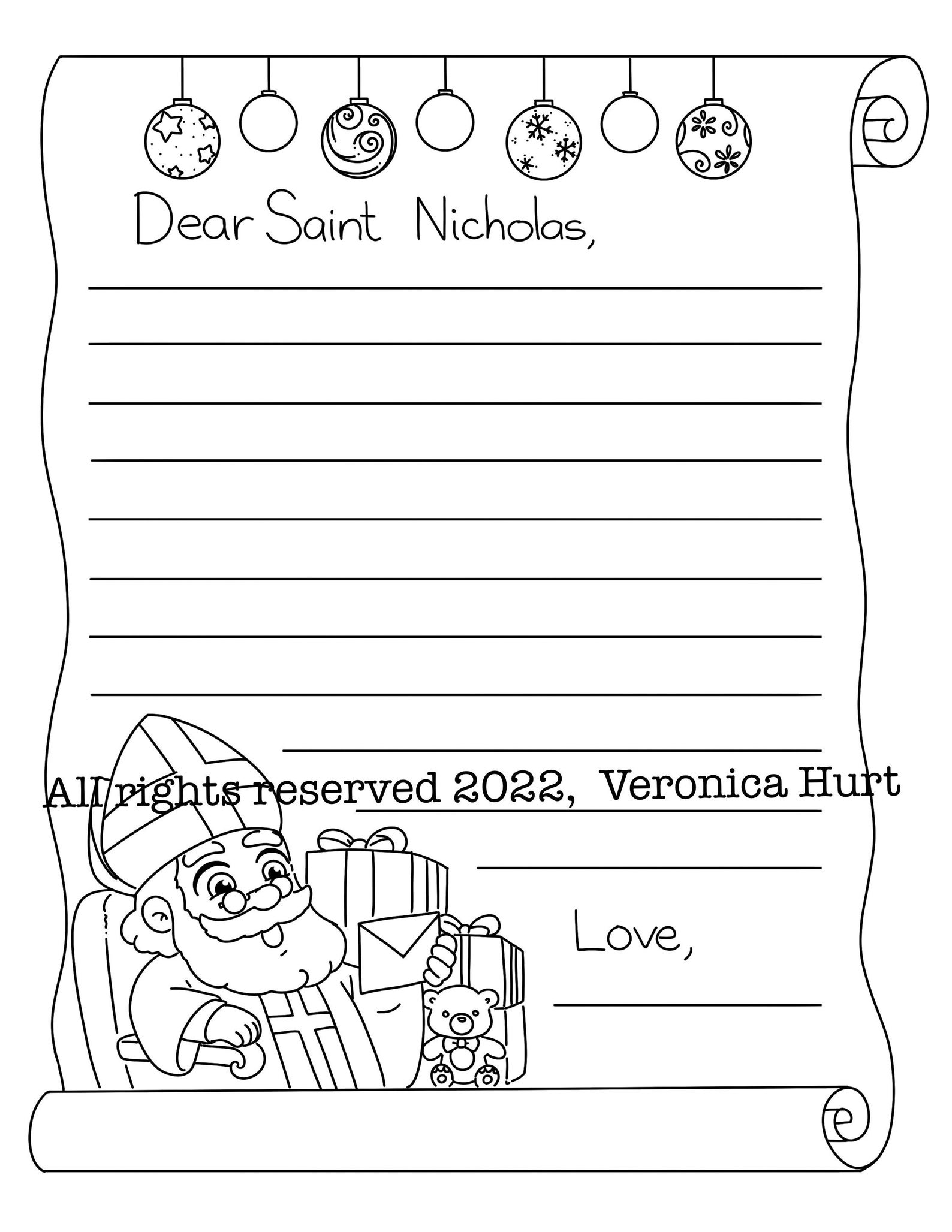St Nicholas Letter, Santa Letter Coloring Page for Kids 5+ - Etsy