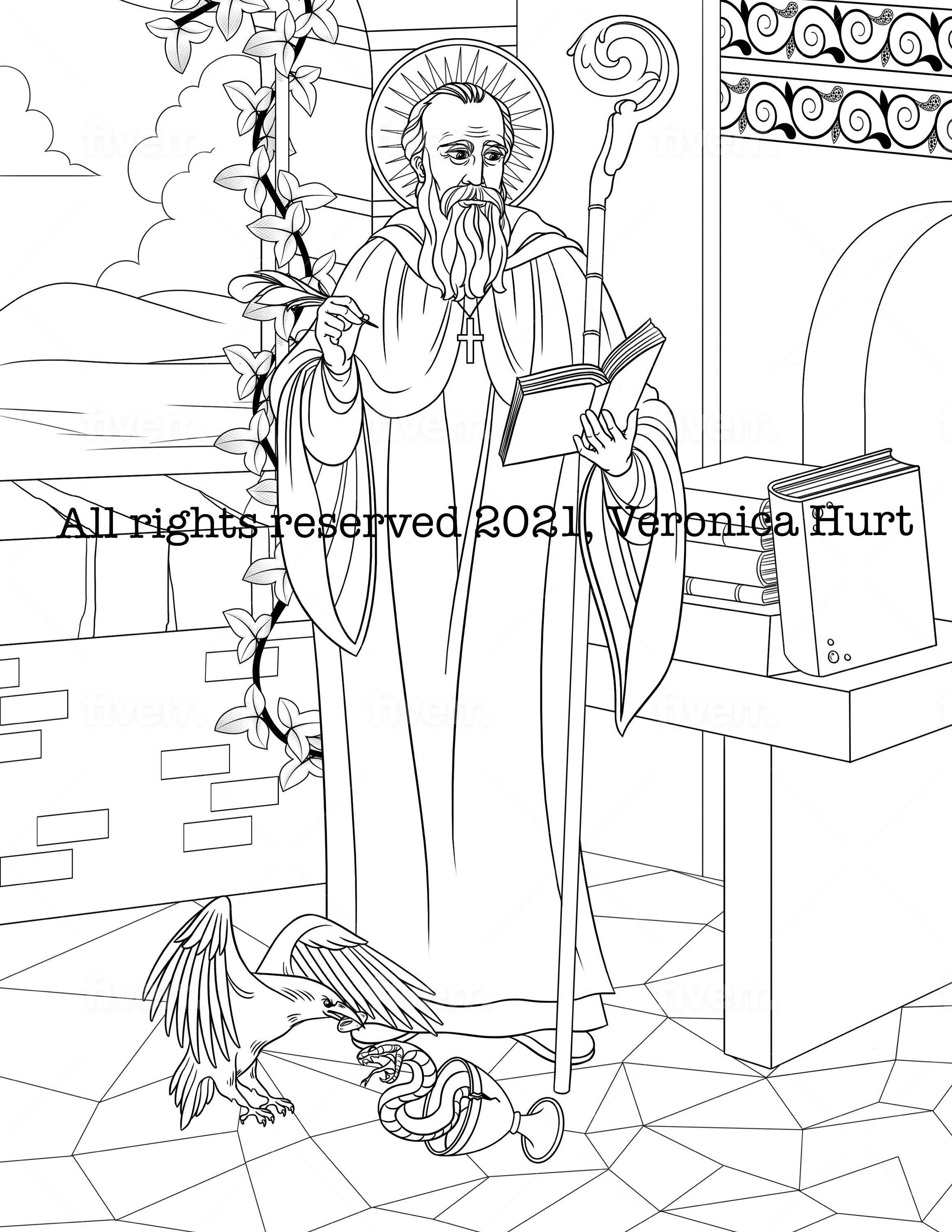 Saint Benedict Coloring Page for Kids 6 and Adults | Etsy