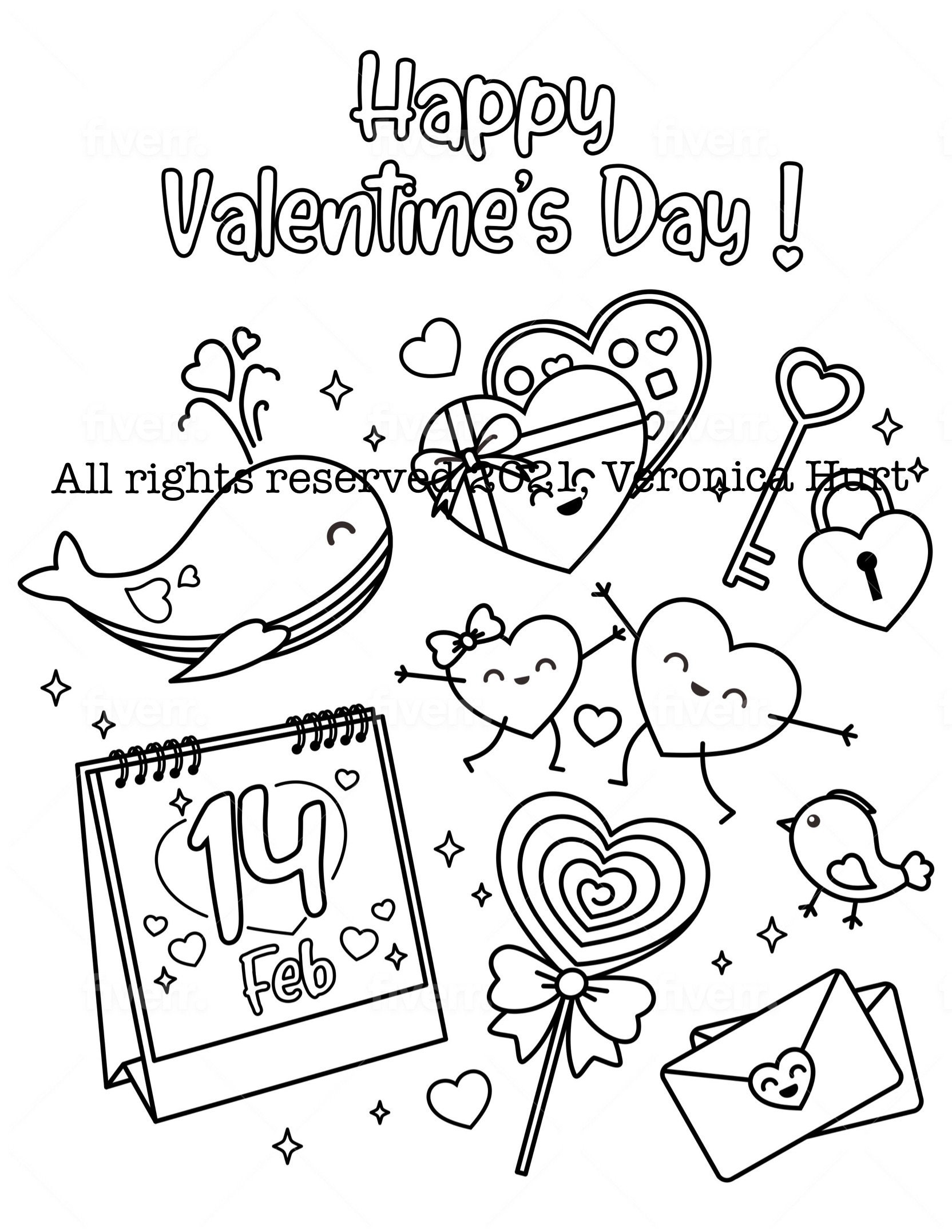 Valentines Day Kawaii Coloring Page for Kids 5 and Adults | Etsy