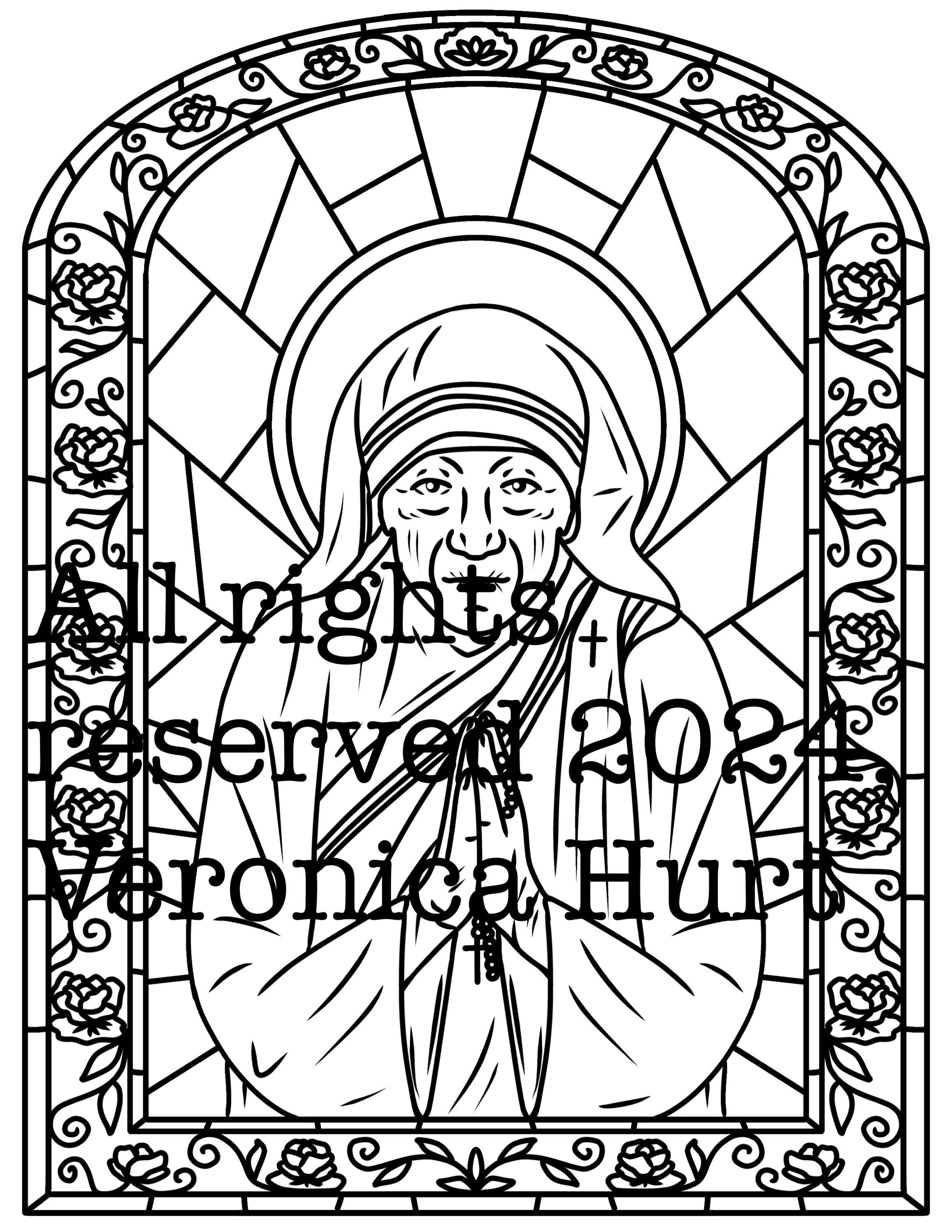 Mother Teresa of Calcutta Catholic Coloring Page Stained Glass for Kids ...