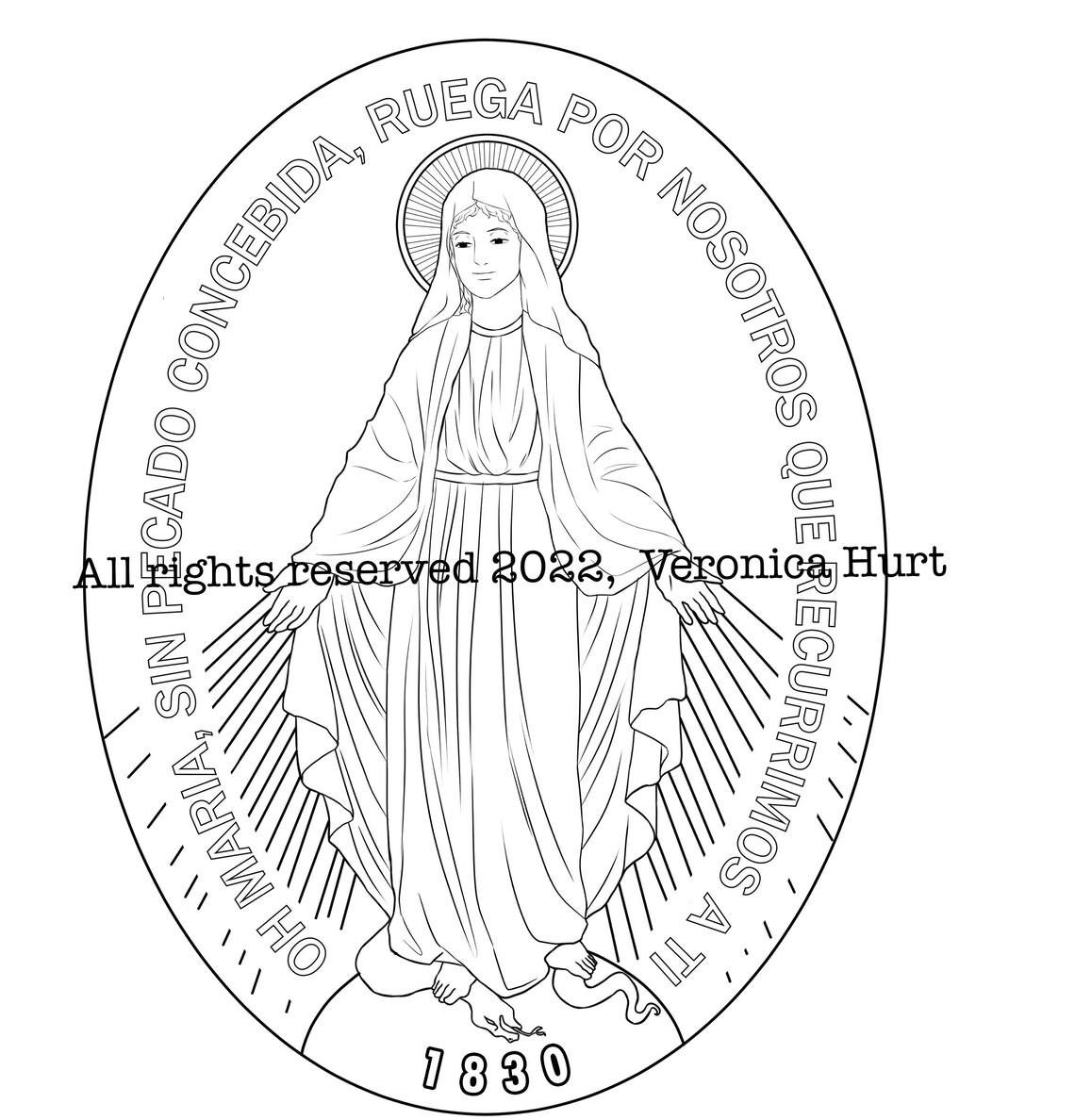 Catholic Miraculous Medal Mary Coloring Page - English, French, Spanish ...