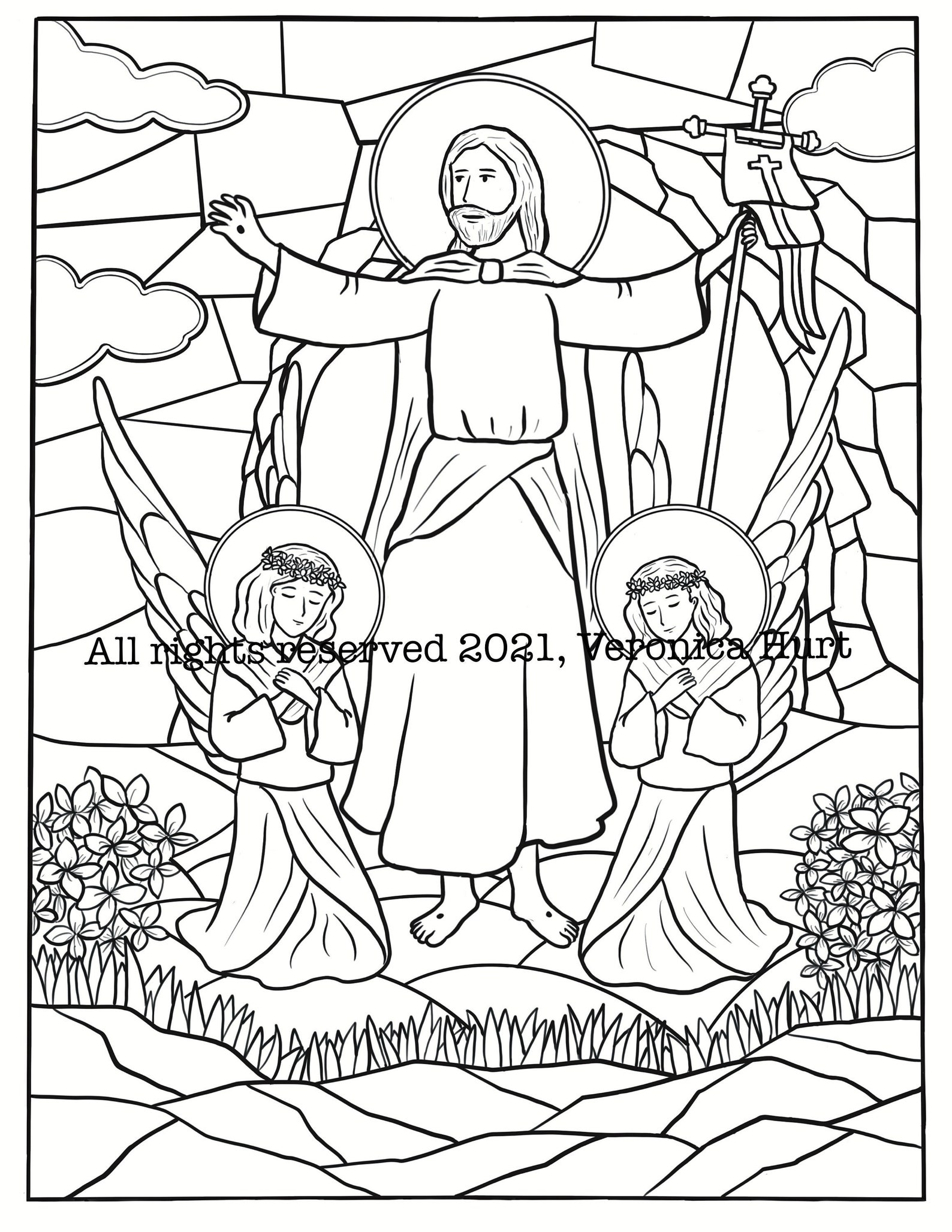 Easter Resurrection Jesus Stained Glass Coloring Page for Kids 6+ - Etsy