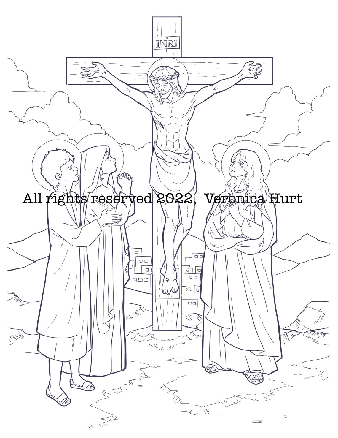 The Crucifixion Coloring Page - Sorrowful Mystery Catholic Coloring ...