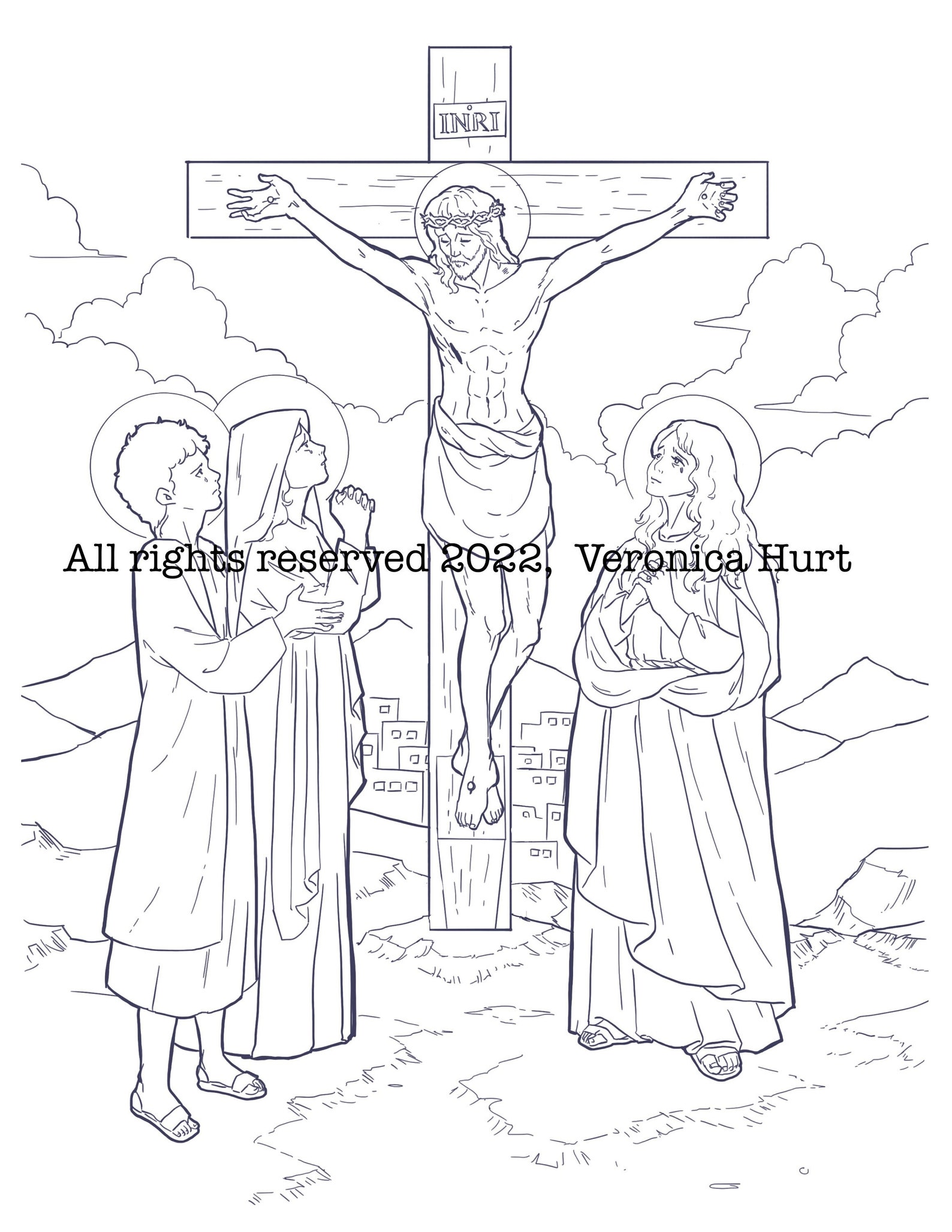 The Crucifixion Coloring Page - Sorrowful Mystery Catholic Coloring ...