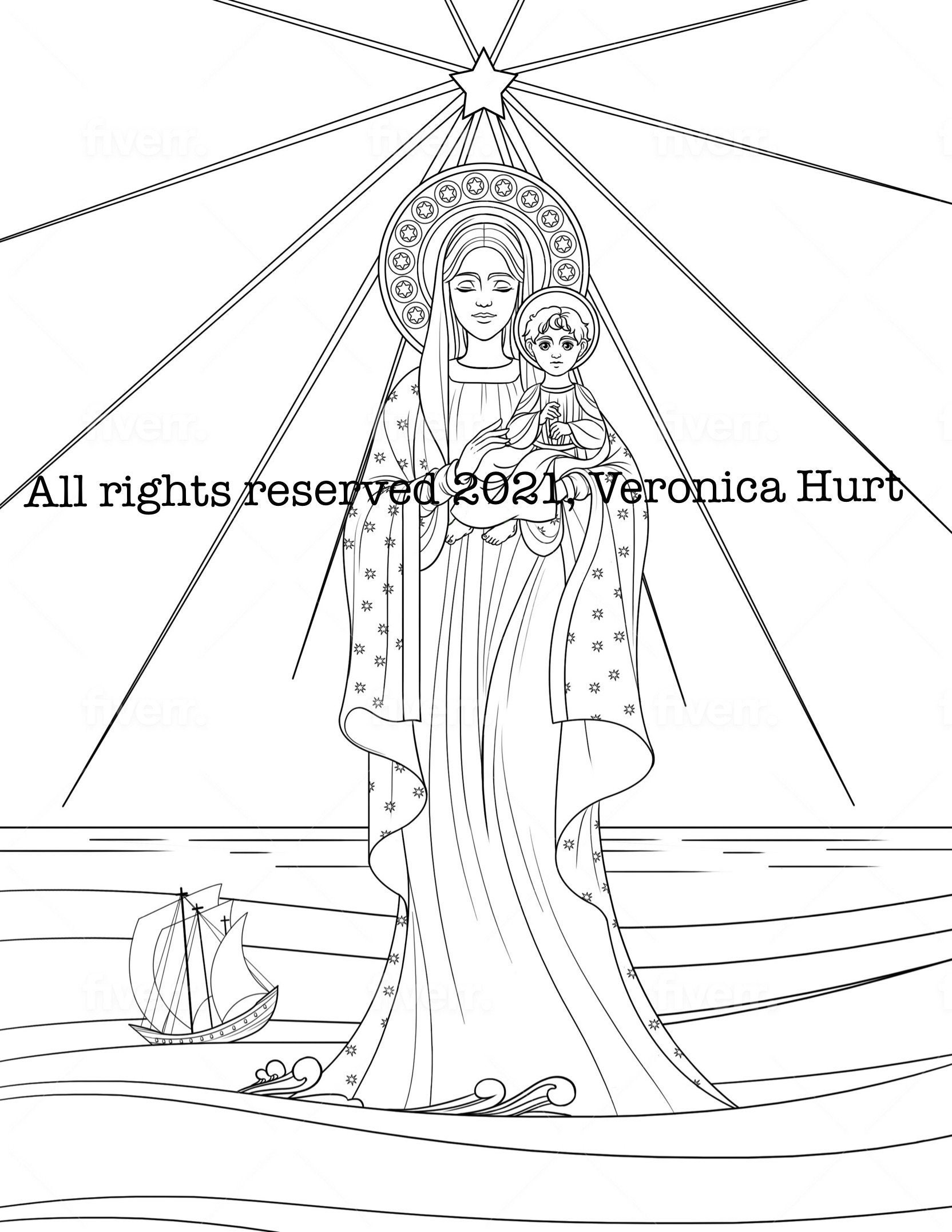 Mother Mary Coloring Page Our Lady Star of the Sea Stella | Etsy