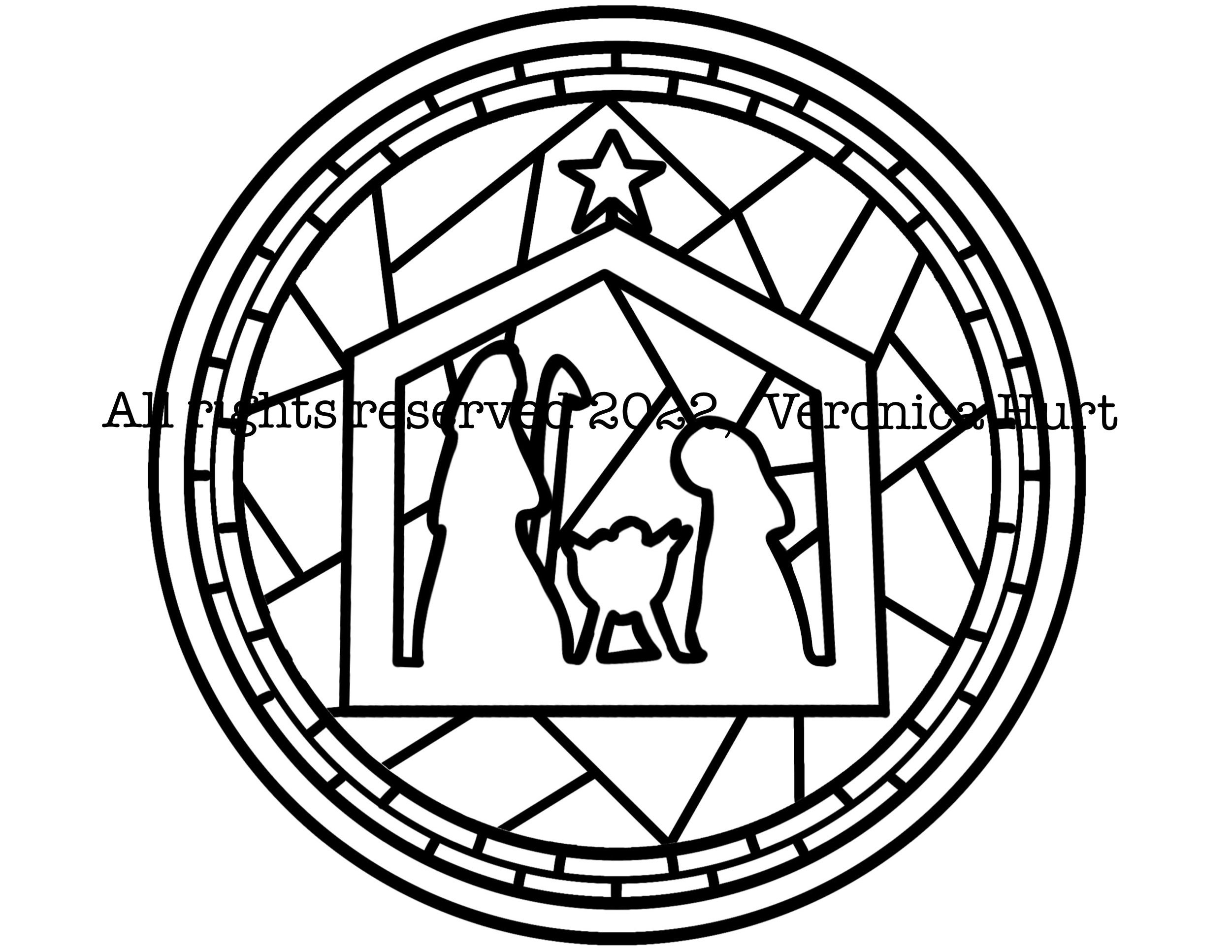 Christmas Nativity and Holy Spirit Stained Glass Catholic Coloring ...