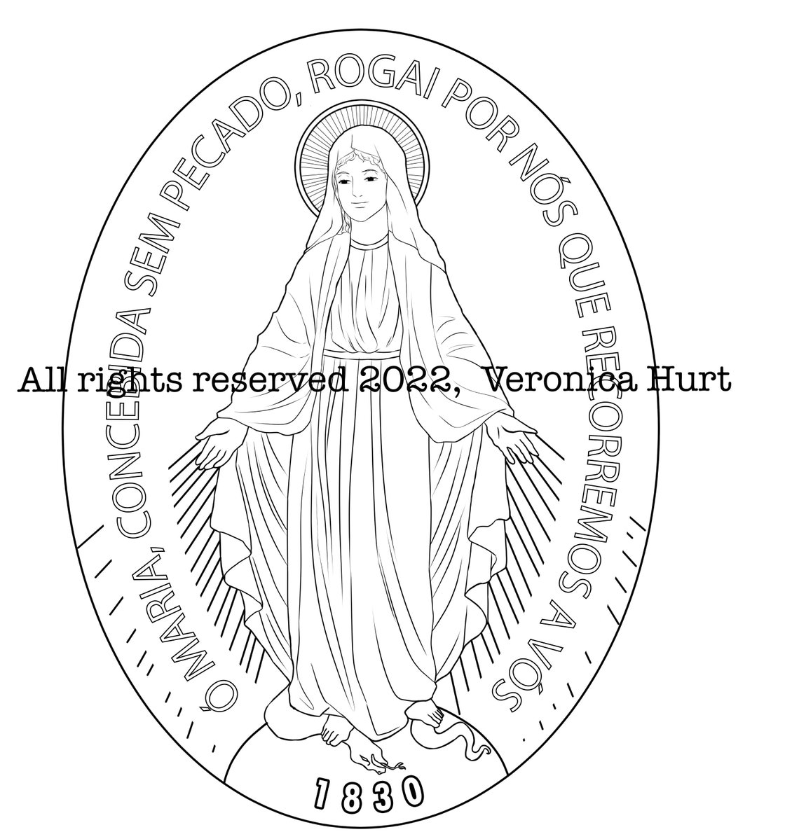 Catholic Miraculous Medal Mary Coloring Page - English, French, Spanish ...