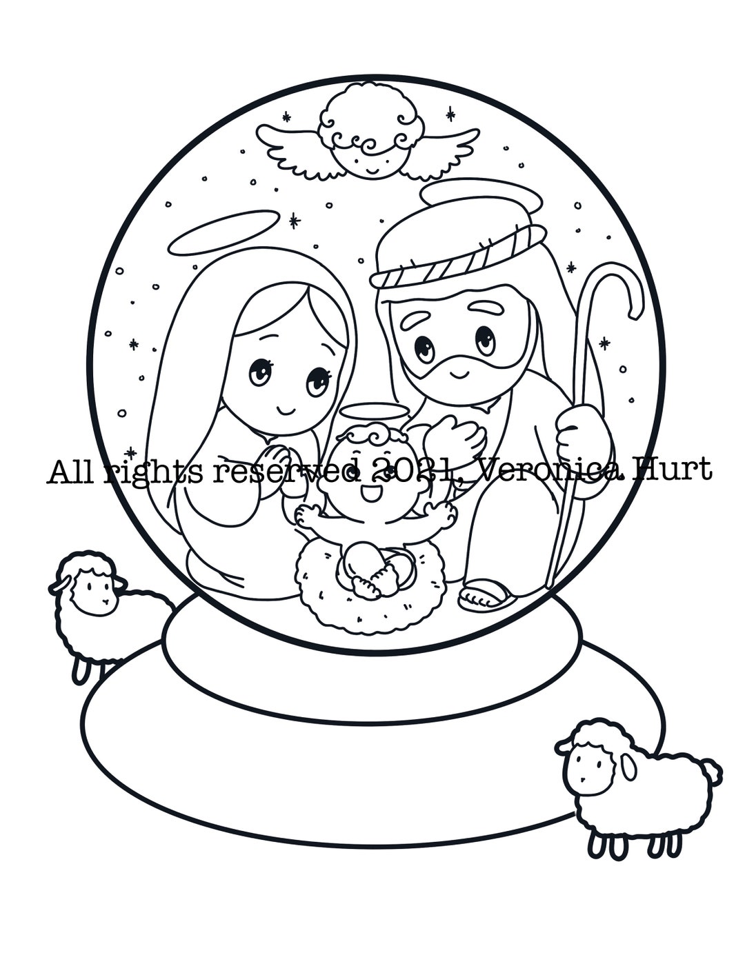 Christmas Coloring Page Value Pack for Kids 5+ Holy Family Snow Globe ...