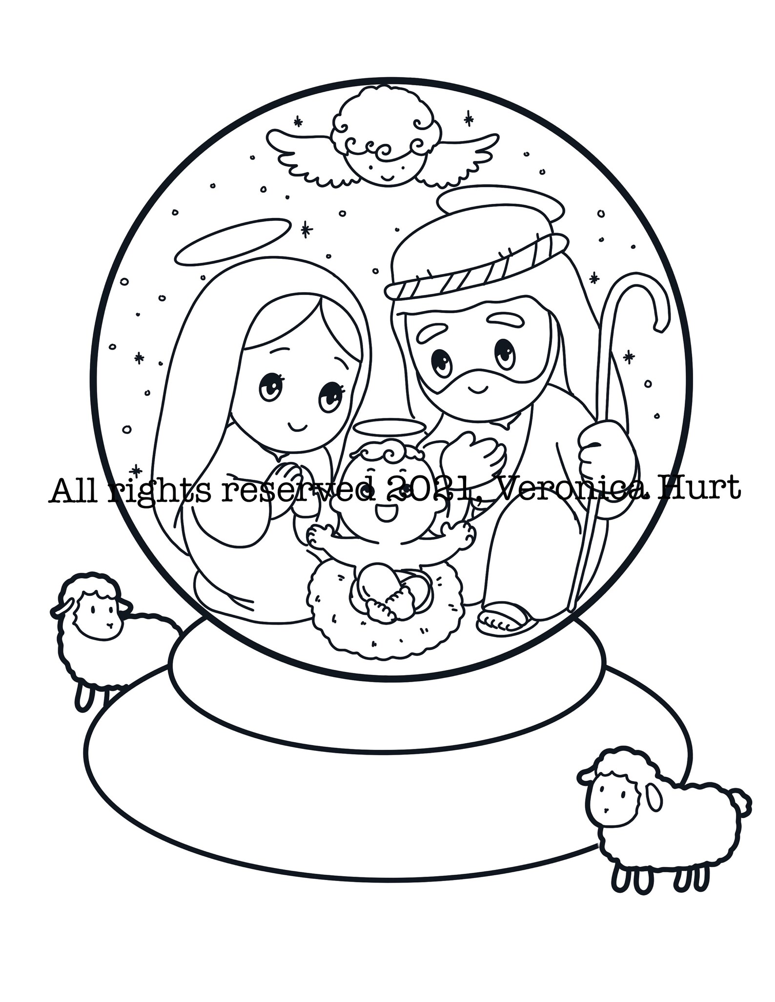 Christmas Coloring Page Value Pack for Kids 5+ Holy Family Snow Globe ...
