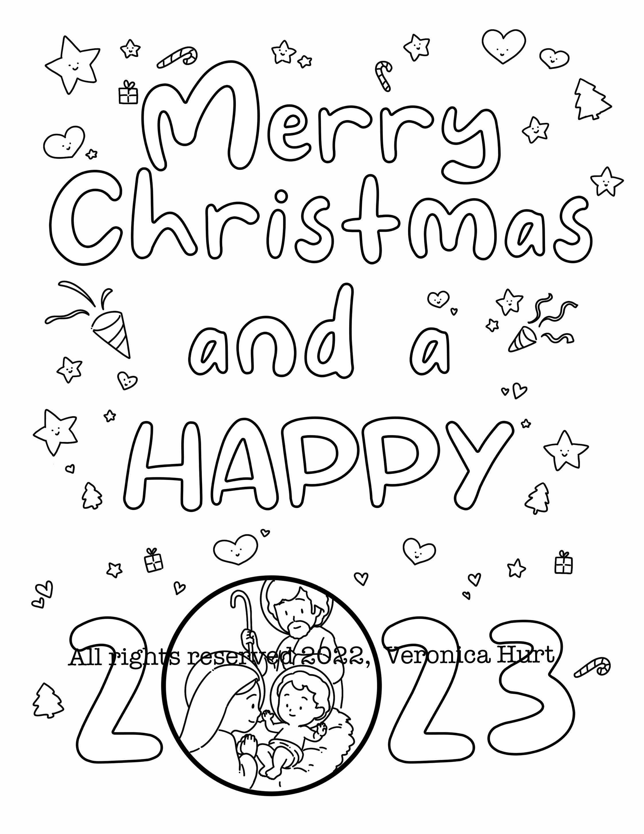 Merry Christmas And Happy New Year Coloring