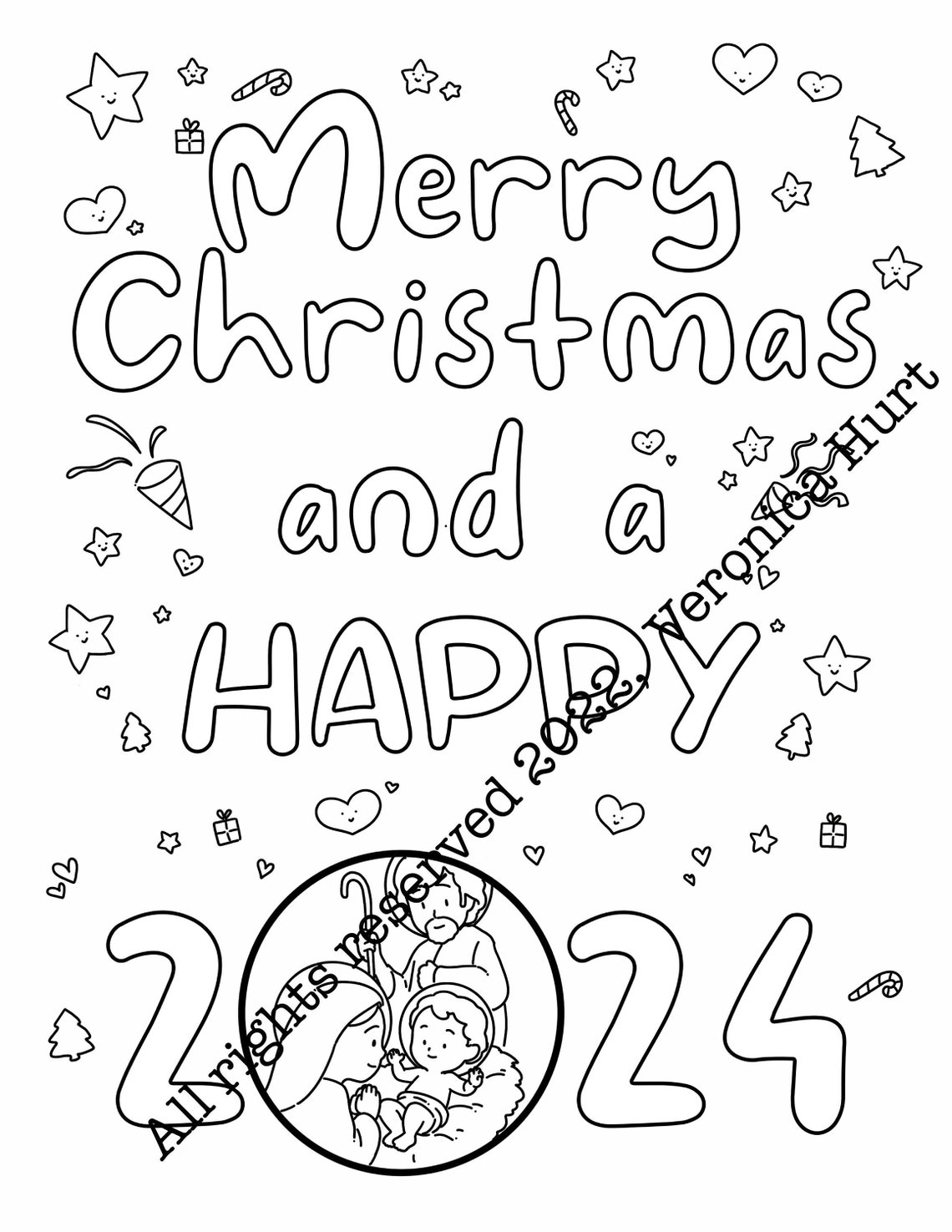 Merry Christmas and Happy New Year Coloring Poster for Kids 5+ - Etsy