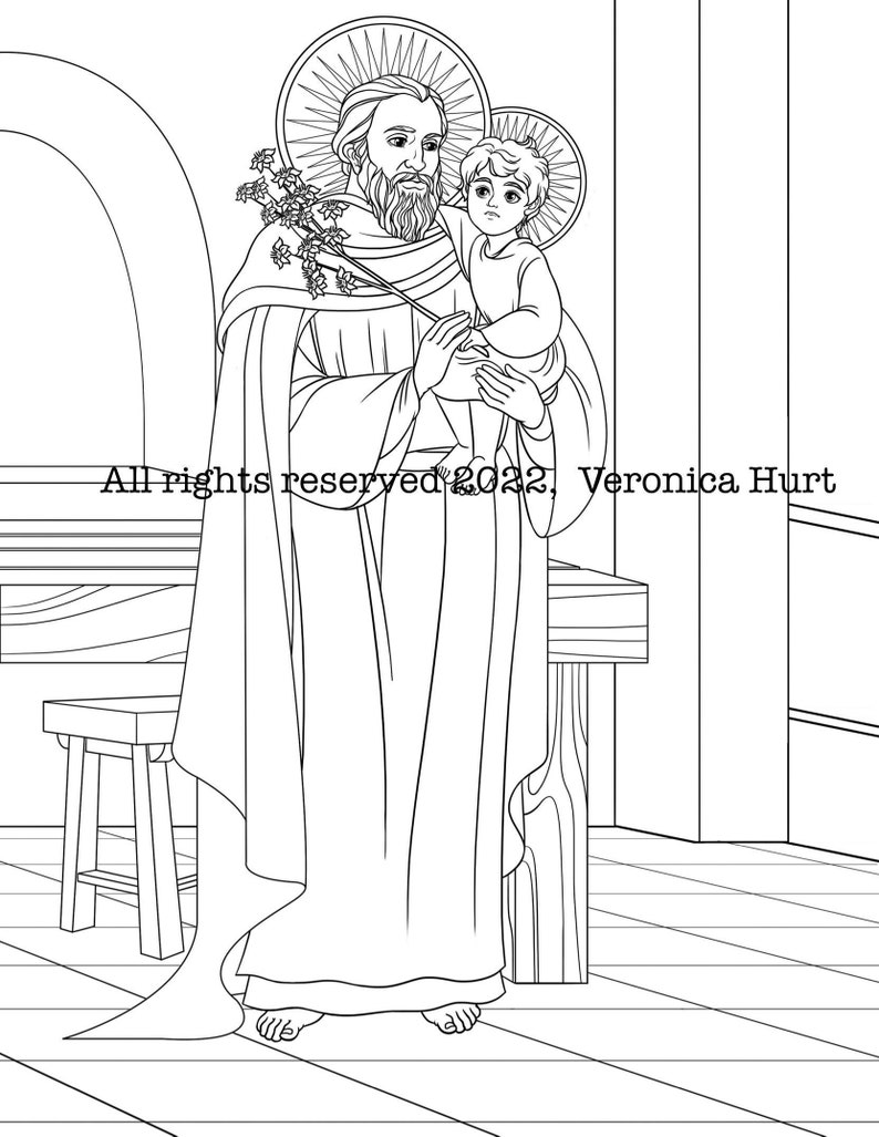 St Joseph Coloring Page for Kids 6+ and Adults Featuring St Joseph and ...