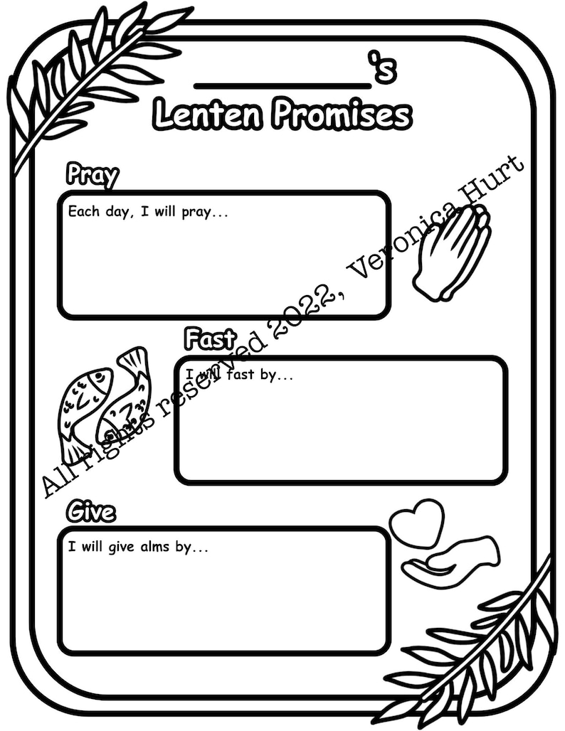 Lenten Promises Coloring Activity Sheet PLUS Bonus Lenten Promise ...
