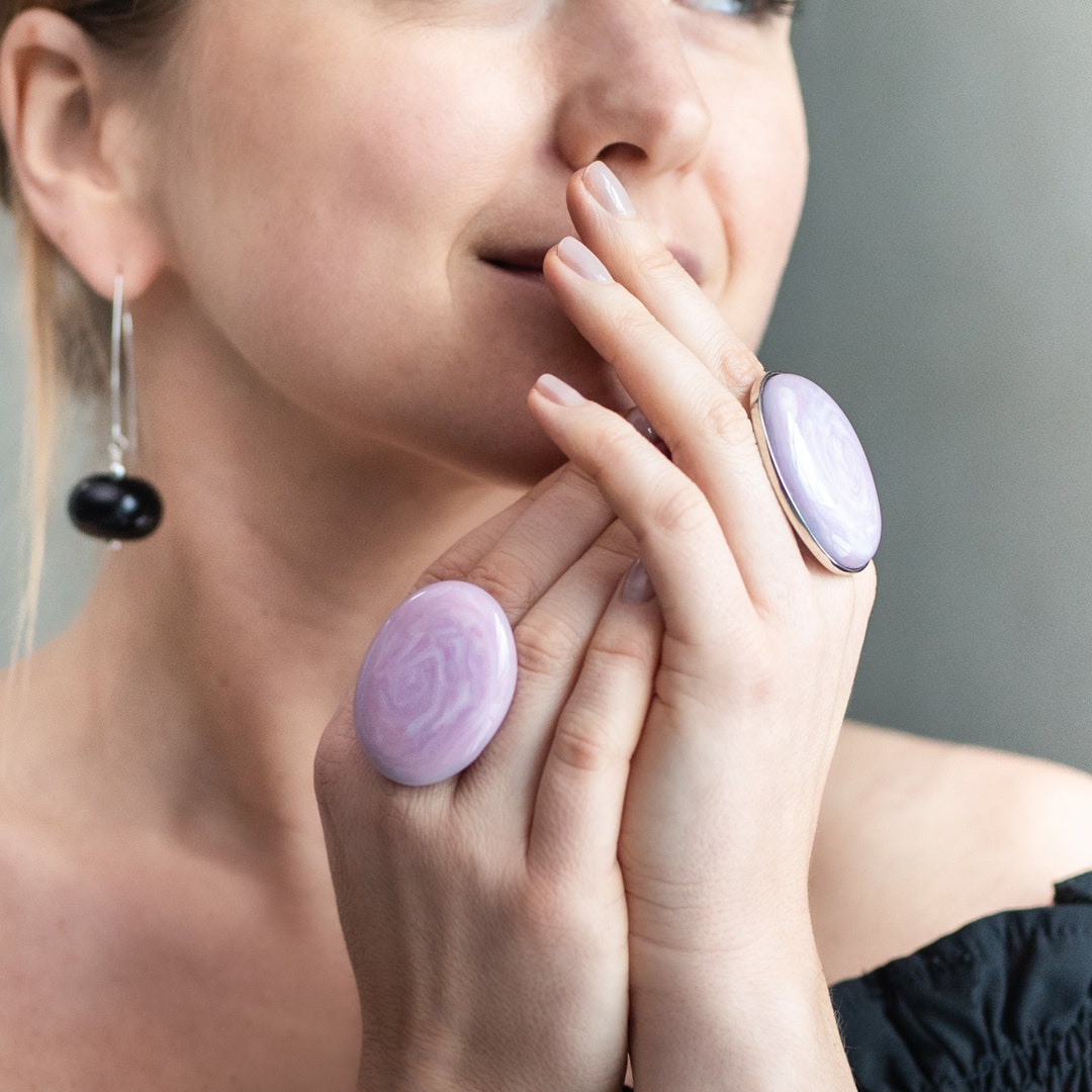 Light Pink Ring, Pink Glass Ring, Pastel Pink Ring, Large Statement ...