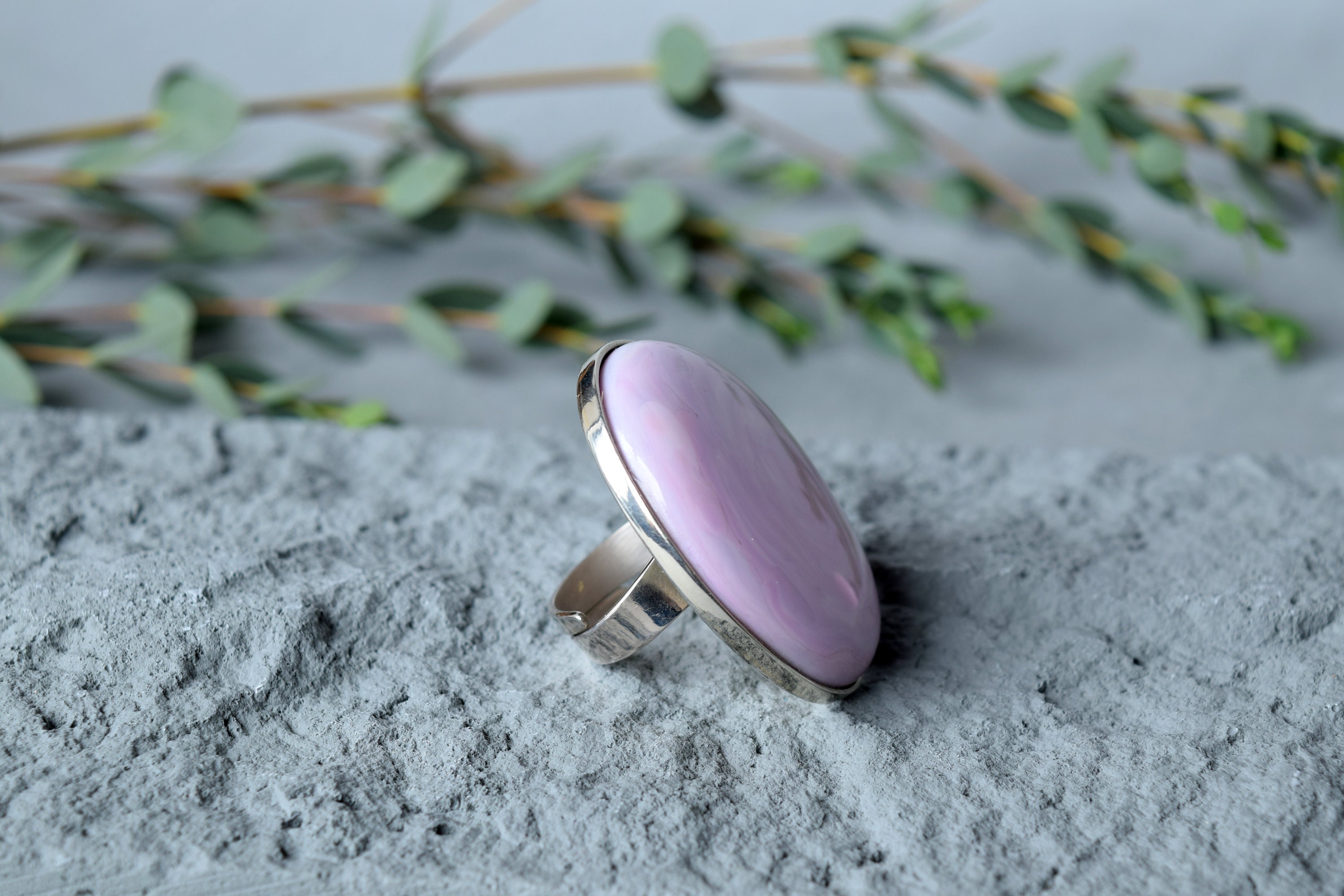 Light Pink Ring, Pink Glass Ring, Pastel Pink Ring, Large Statement ...
