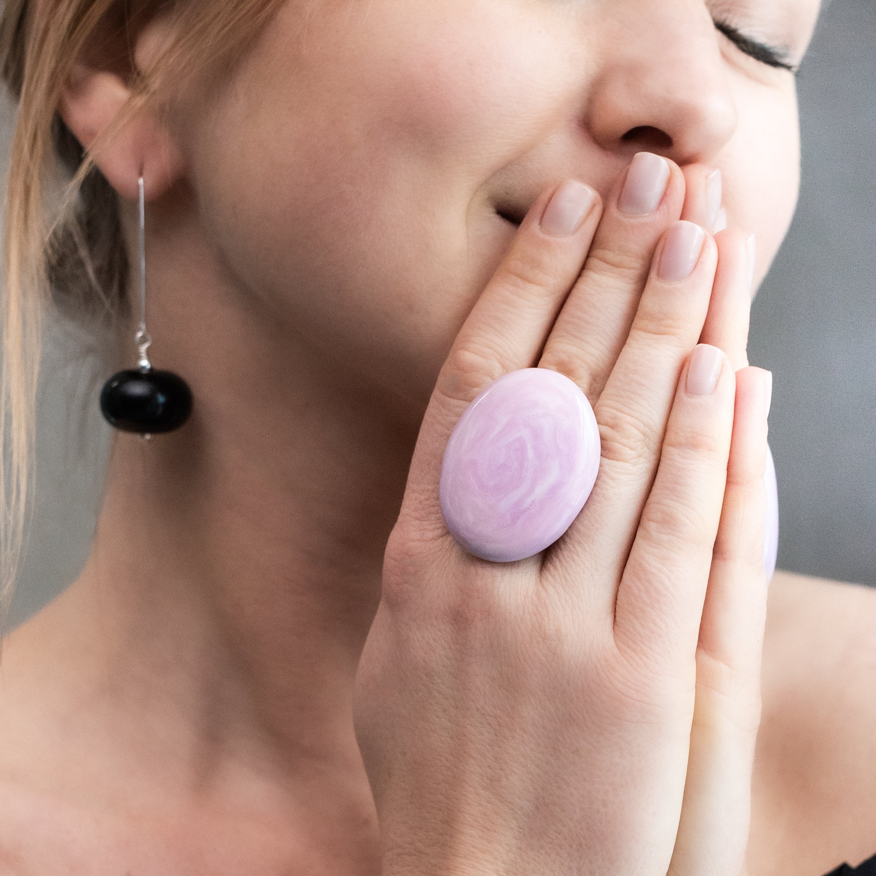 Light Pink Ring, Pink Glass Ring, Pastel Pink Ring, Large Statement ...