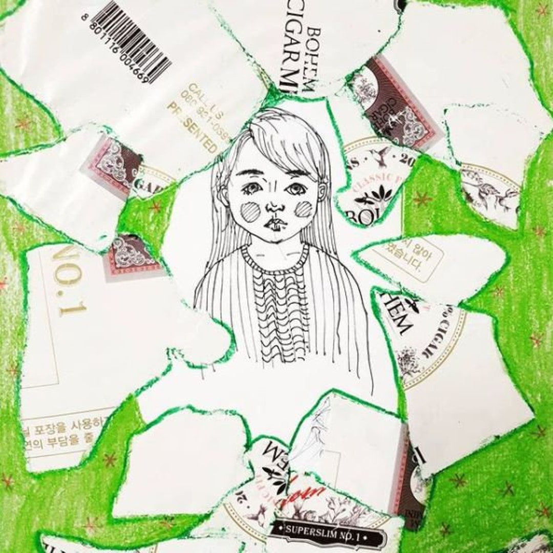 Cigarette Wrapper Collage Girl Drawing - Etsy