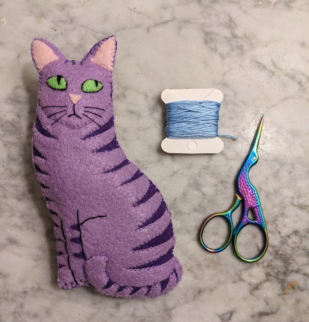 Felt Purple Tabby Cat Art Doll With Green Eyes - Etsy