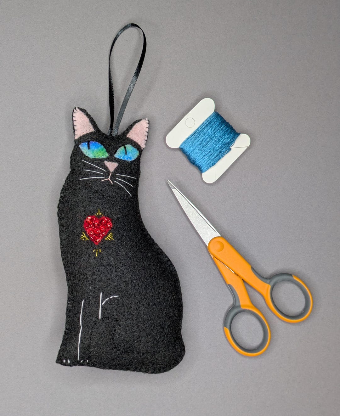 Illuminated Black Cat Felt Art Doll With Sequined Heart Hanger - Etsy