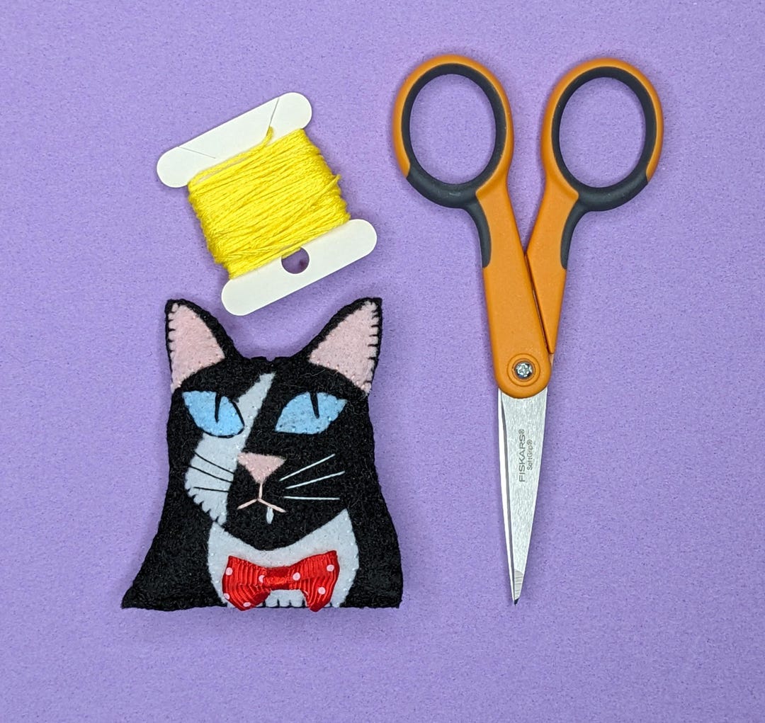 Ttuxedo Cat Head Felt Art Doll Bowl Filler With Bowtie, Blue Eyes, a ...