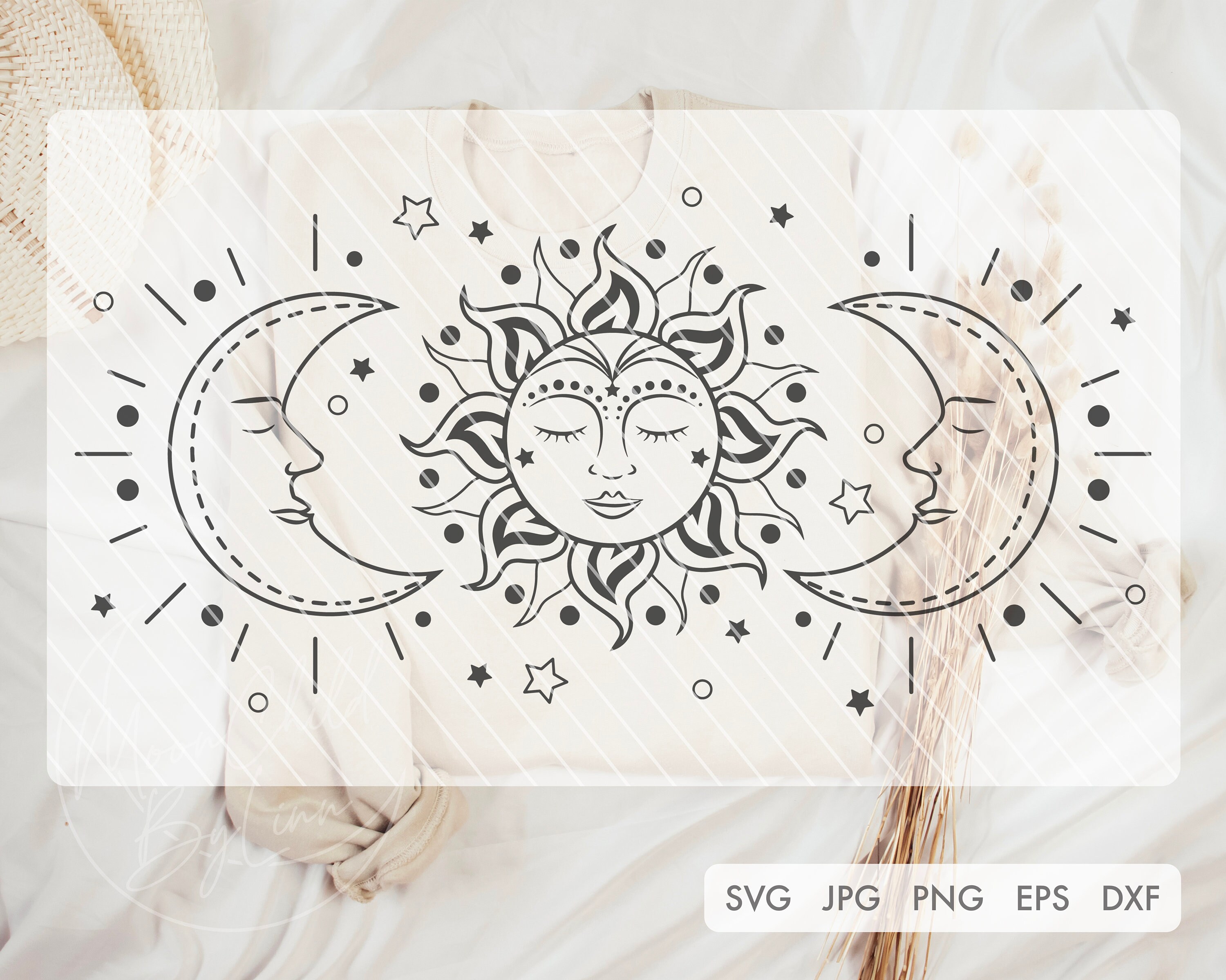 Celestial Sun and Moon SVG, Bohemian Moon Svg, Positive Vibes Svg ...